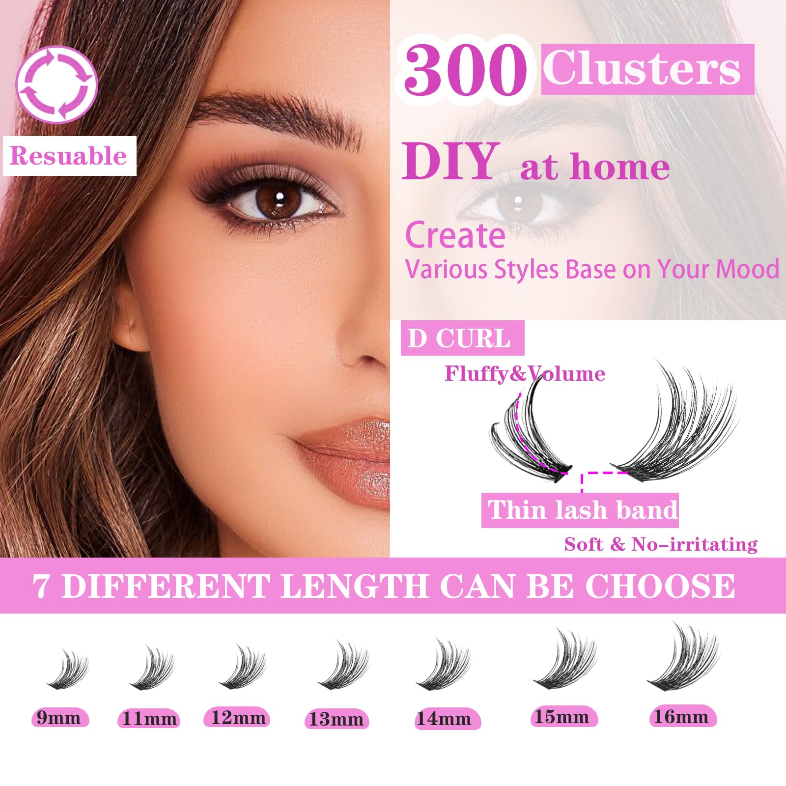 Volume Lash Clusters DIY Lash Extension Kit 300pcs Individual Lashes Kit D Curl Eyelashes Clusters With Bond and Seal 30D 40D 9mm-16mm for Self Application ,by Zovimi (30D+40D Lash Extension Kit)