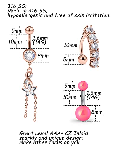 Tvalccoy Belly Button Ring Belly Rings Belly Button Rings Belly Ring Belly Piercing Jewelry Belly Button Piercing Belly Button Ring Surgical Steel Belly Piercing Dangle Belly Button Rings
