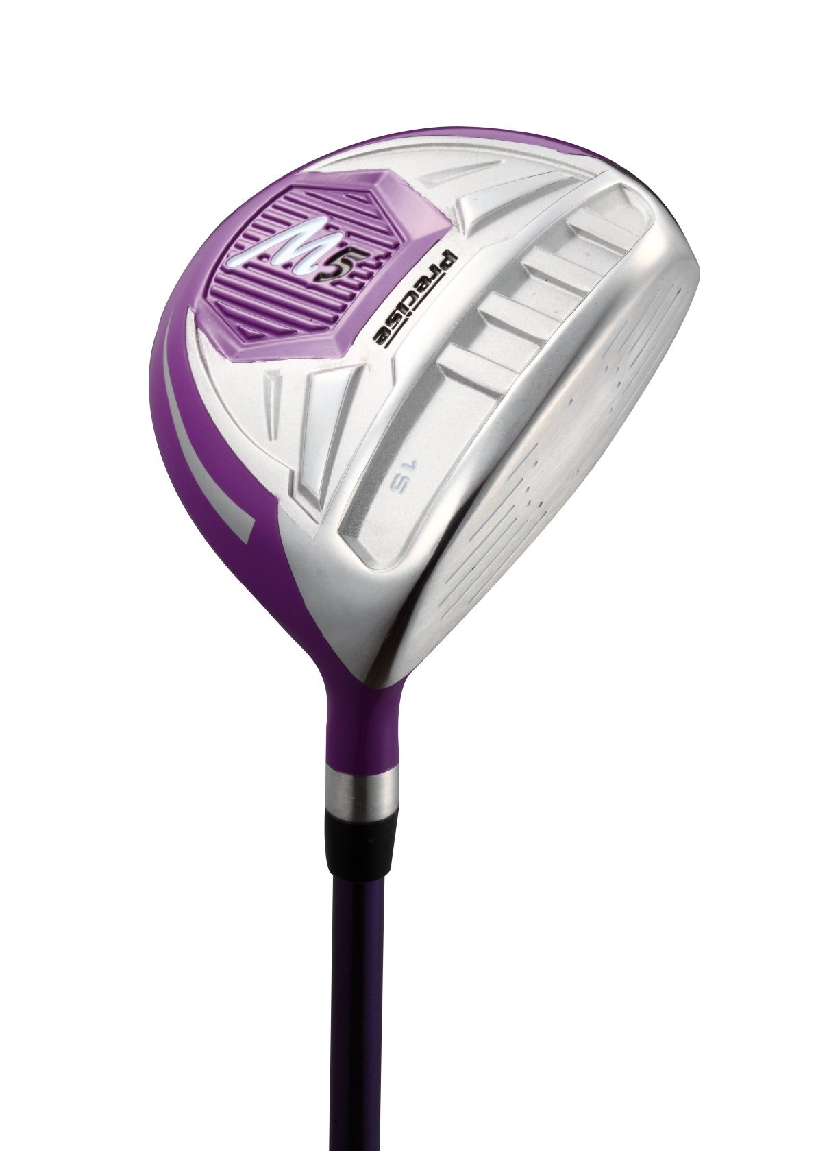 Precise M5 Ladies Womens Complete Right Handed Golf Clubs Set Includes Titanium Driver, S.S. Fairway, S.S. Hybrid, S.S. 5-PW Irons, Putter, Stand Bag, 3 H/C's Purple (Right Hand)