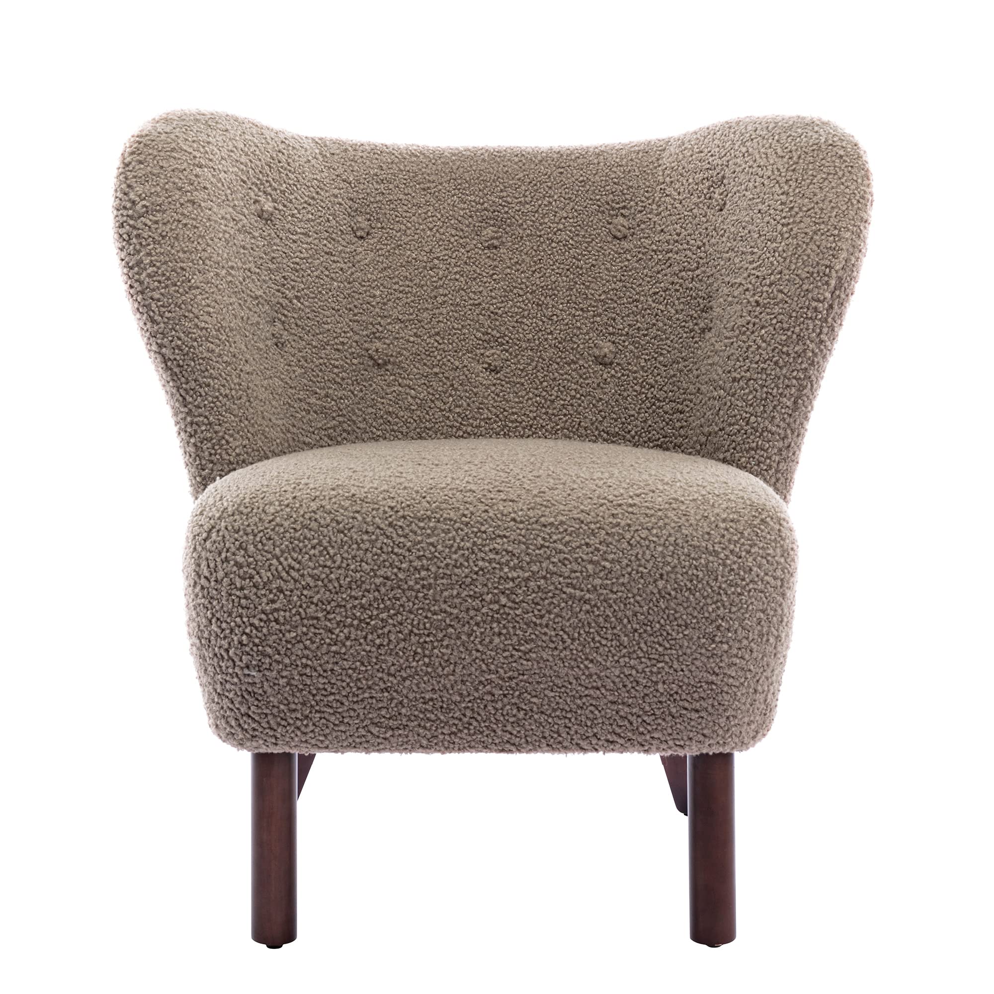 ViolaDresses Modern Accent Chair Lambskin Sherpa Wingback Tufted Side Chair with Solid Wood Legs for Living Room Bedroom,Light Brown
