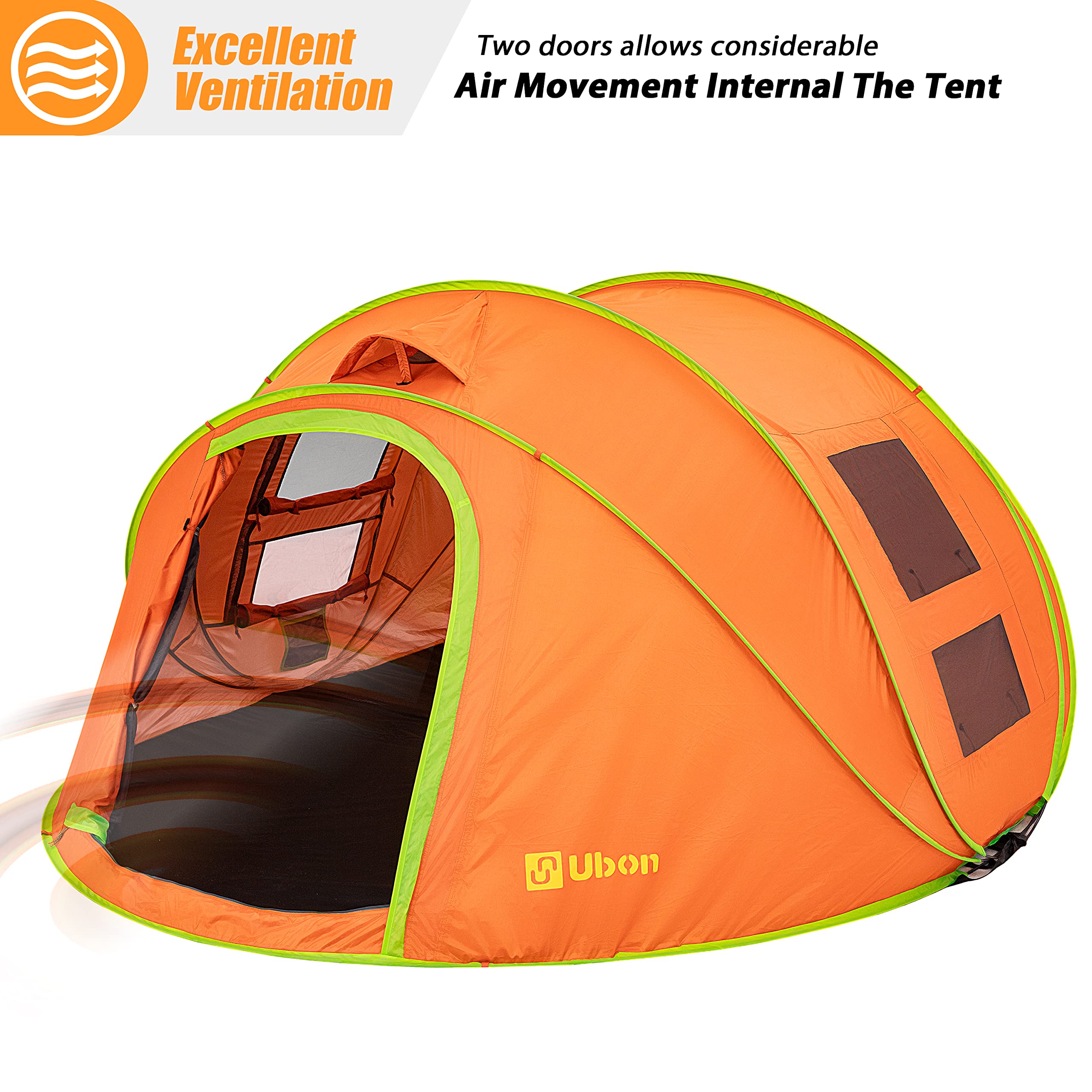 Ubon 4 Person Pop up Tent for Camping Automatic Setup Waterproof Double Layer Instant Family Tents for Camping Hiking & Traveling- Green
