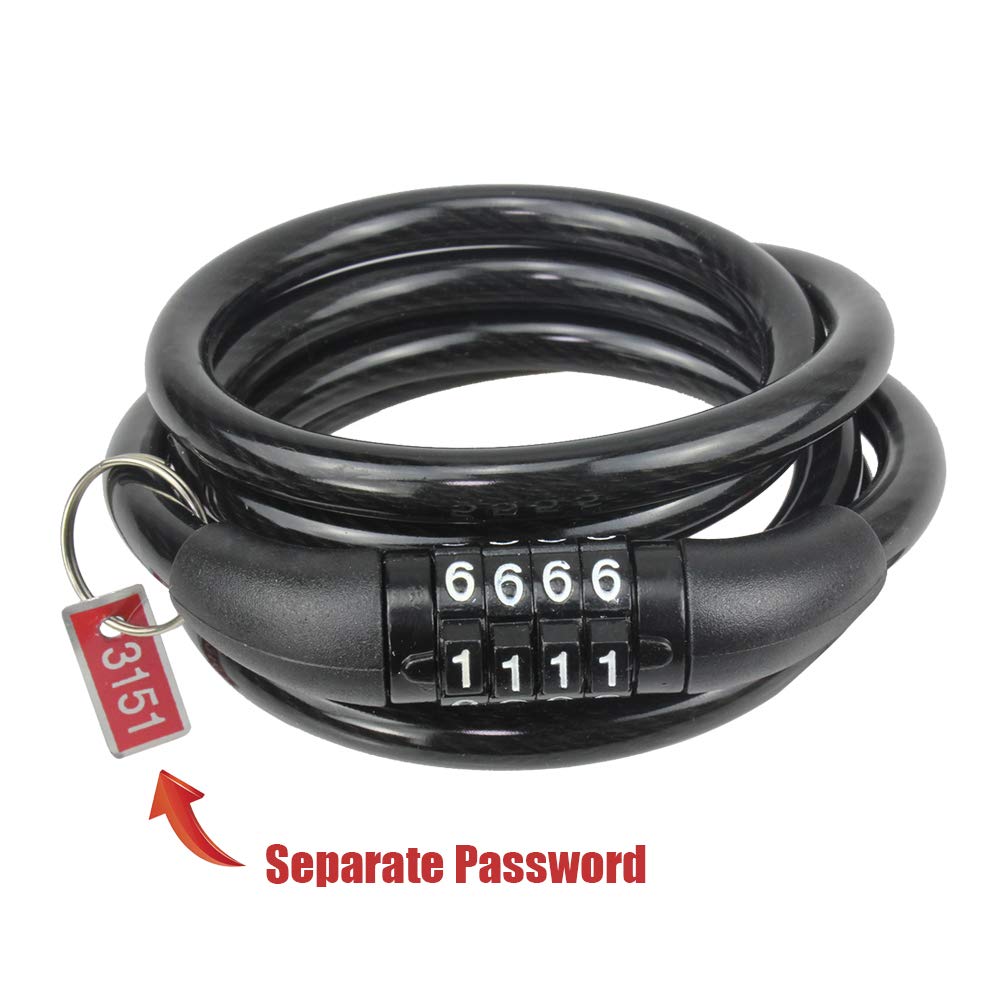 SEWAY Scooter Lock Cable for Xiaomi Mijia M365 ES Series, Bicycle Combination Locks Coiled Chain Lock Basic Self Coiling Core Steel Wire 4 ft. Long 1/3 inch Fit for M365/ES1/ES2/ES3/ES4