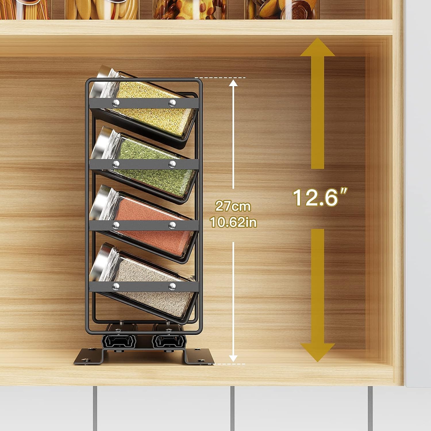 Vetacsion 4 Tier Pull Out Spice Rack Organizer for Cabinet 10 inch Wide, Detachable Double Facing, Metal
