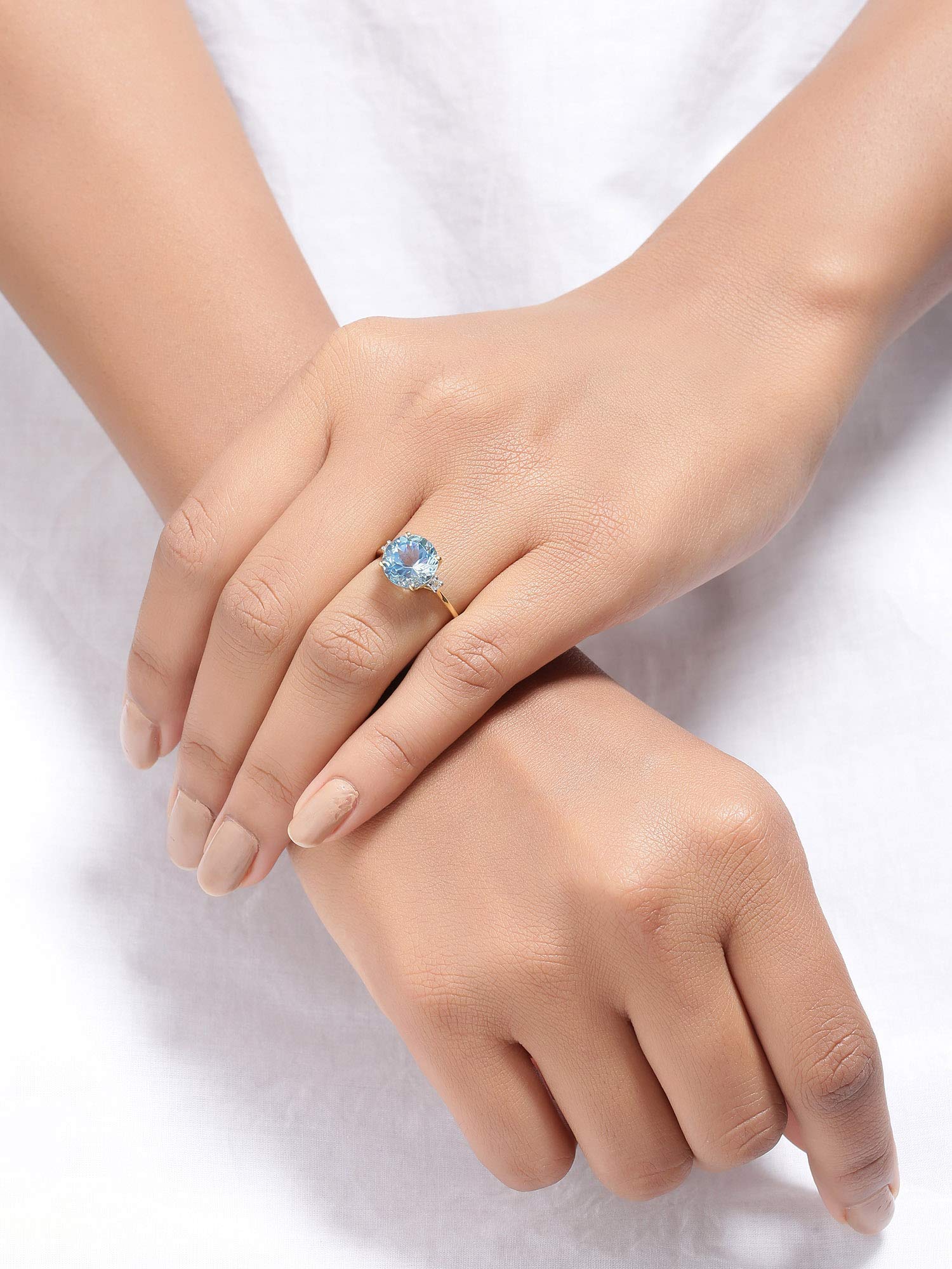 YoTreasure 3.90 Ct Sky Blue Topaz Solid 10k Yellow Gold Ring Jewelry