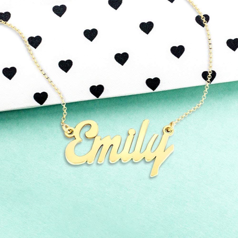 TSD 14K Yellow Gold Personalized Name Necklace with a 16" Chain in Flourish Font by JEWLR*