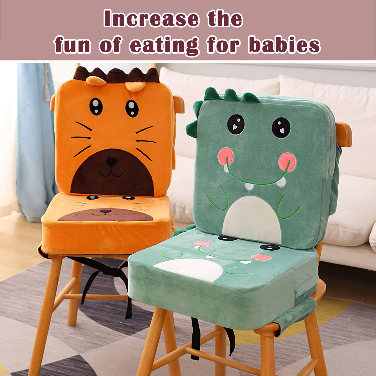 Toddler Booster Seat for Dining Double Straps Washable Portable Thick Chair Increasing Cushion for Baby Kids (Green)