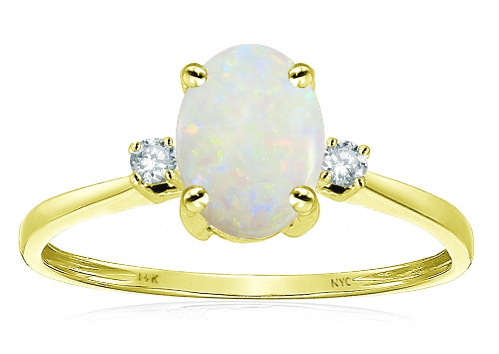Star K Oval 8x6mm Genuine Opal Engagement Promise Ring 14 kt Yellow Gold Size 8