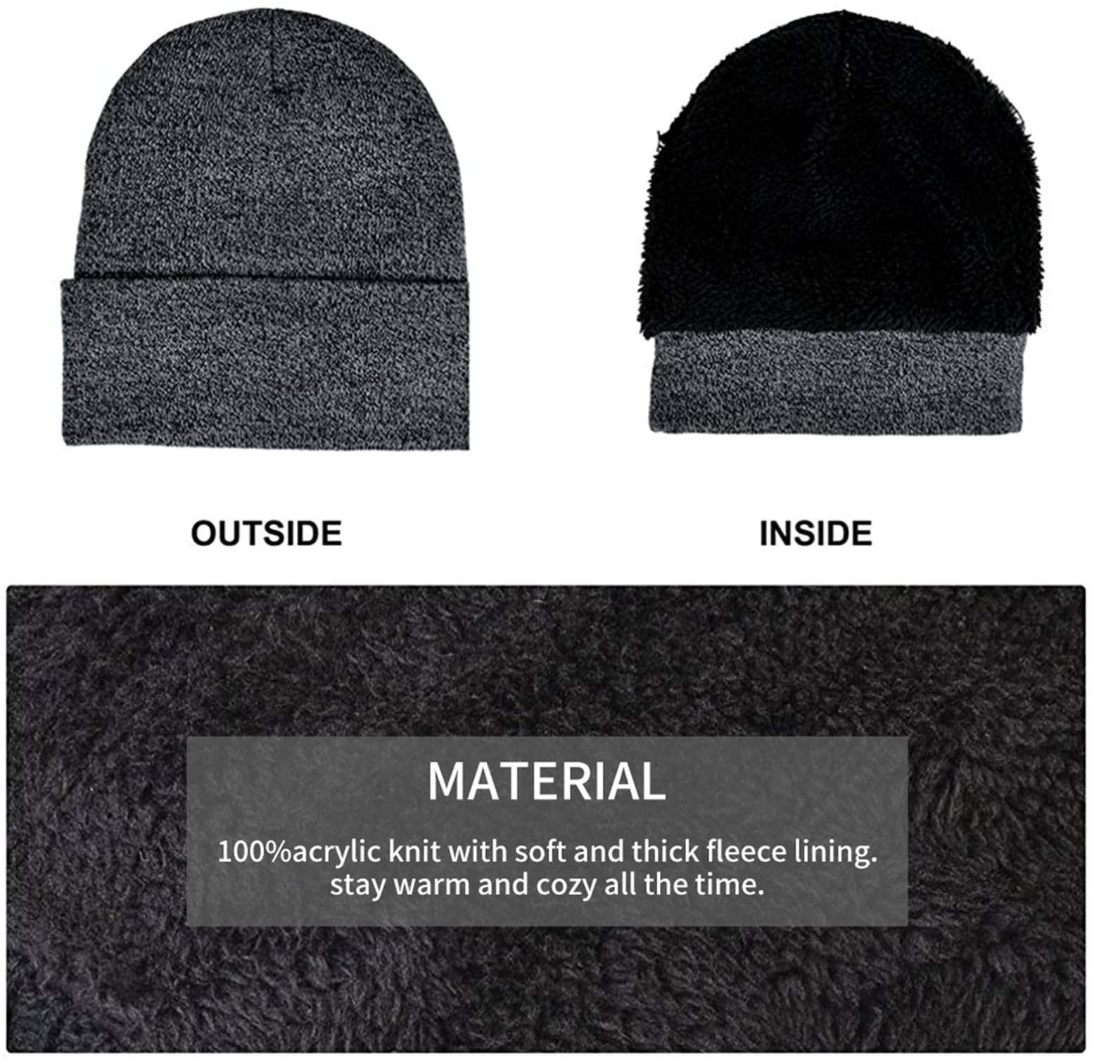 Winter Beanie Hats Scarf Touchscreen Gloves Set for Men Women Thick Beanies Skull Cap Neck Warmer with Warm Knit Fleece Lined