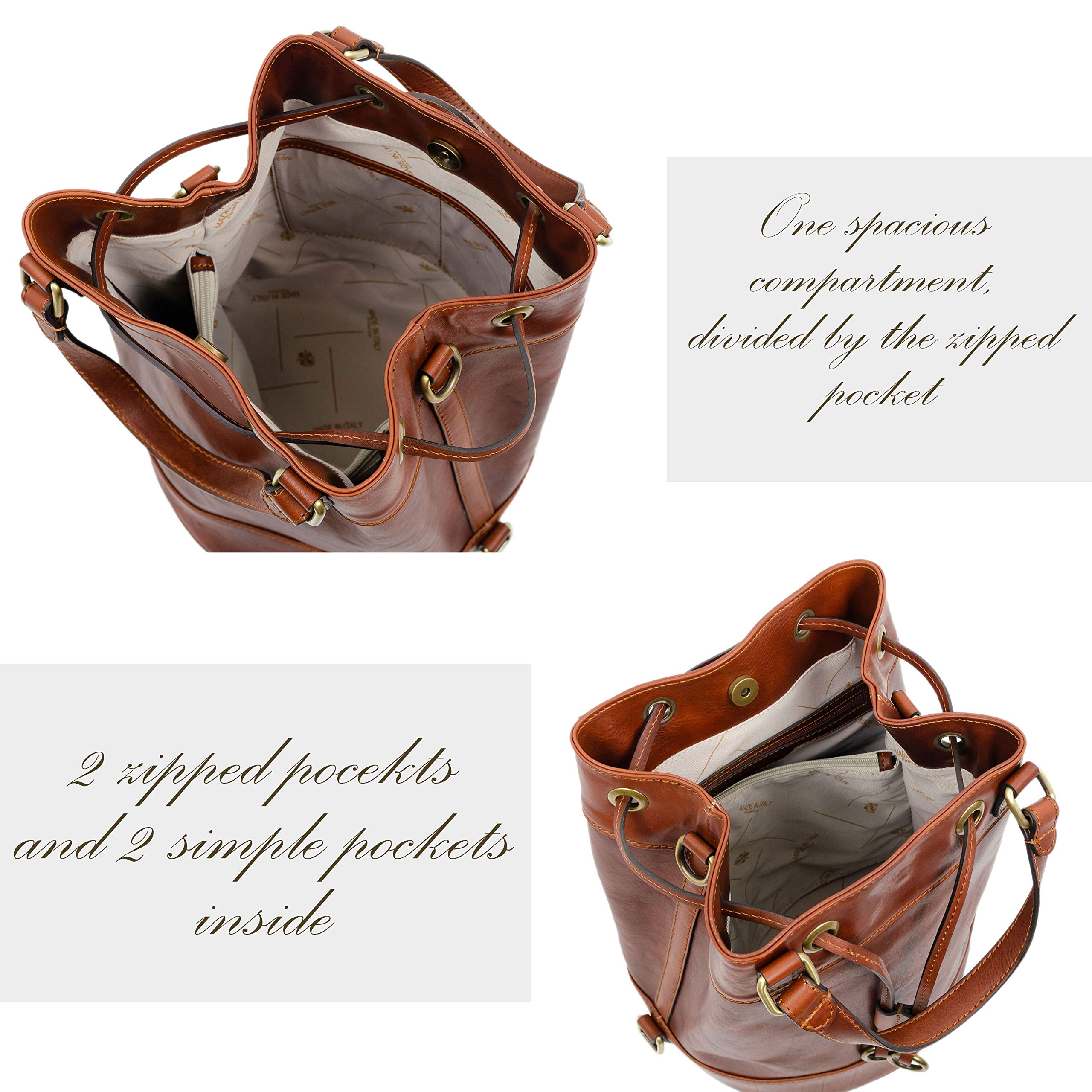 Time Resistance Leather Bucket Bag Full Grain Real Leather Tote Bag for Women