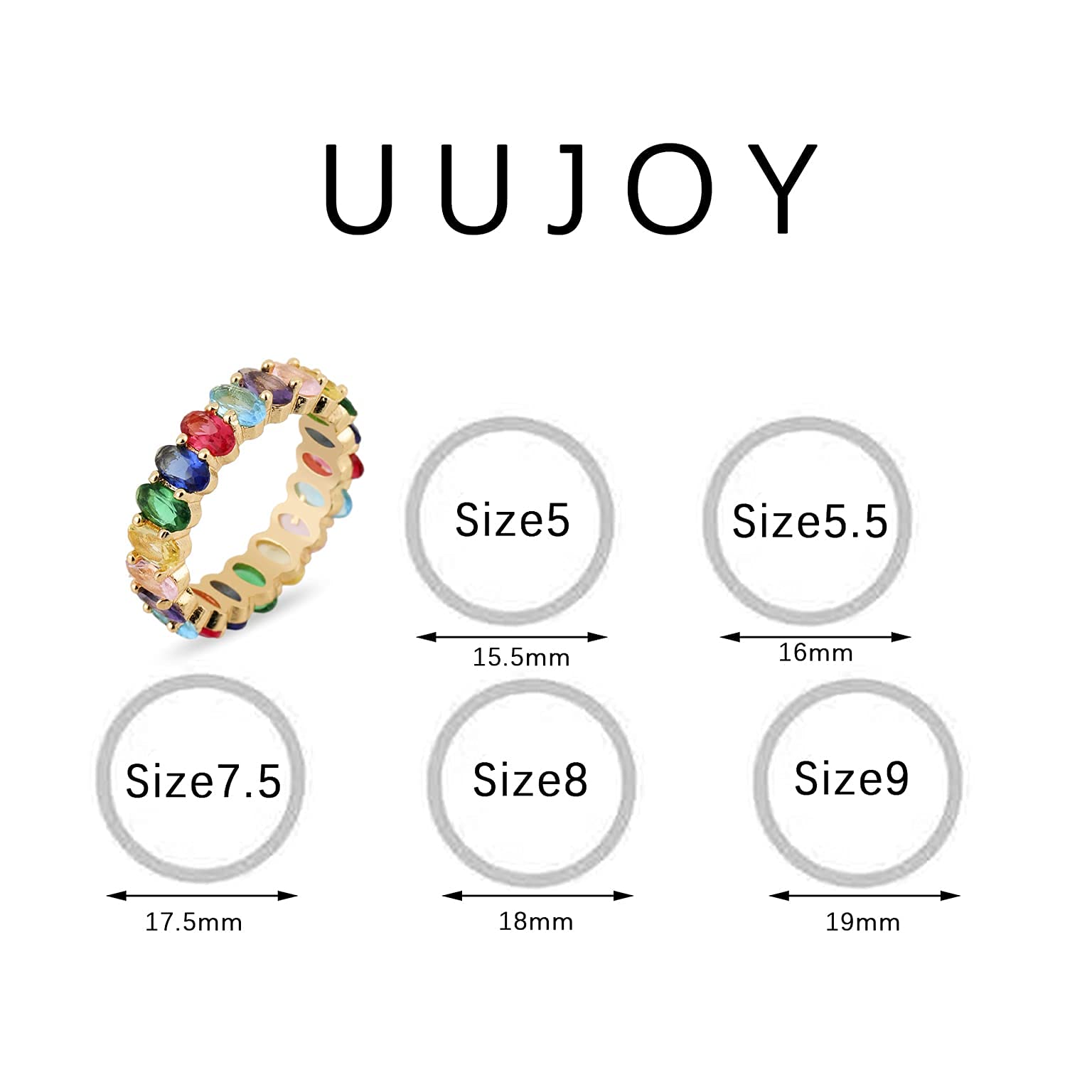 UUJOY 18K Gold Plated Cubic Zirconia Oval Cut Eternity Ring Engagement Ring for Women