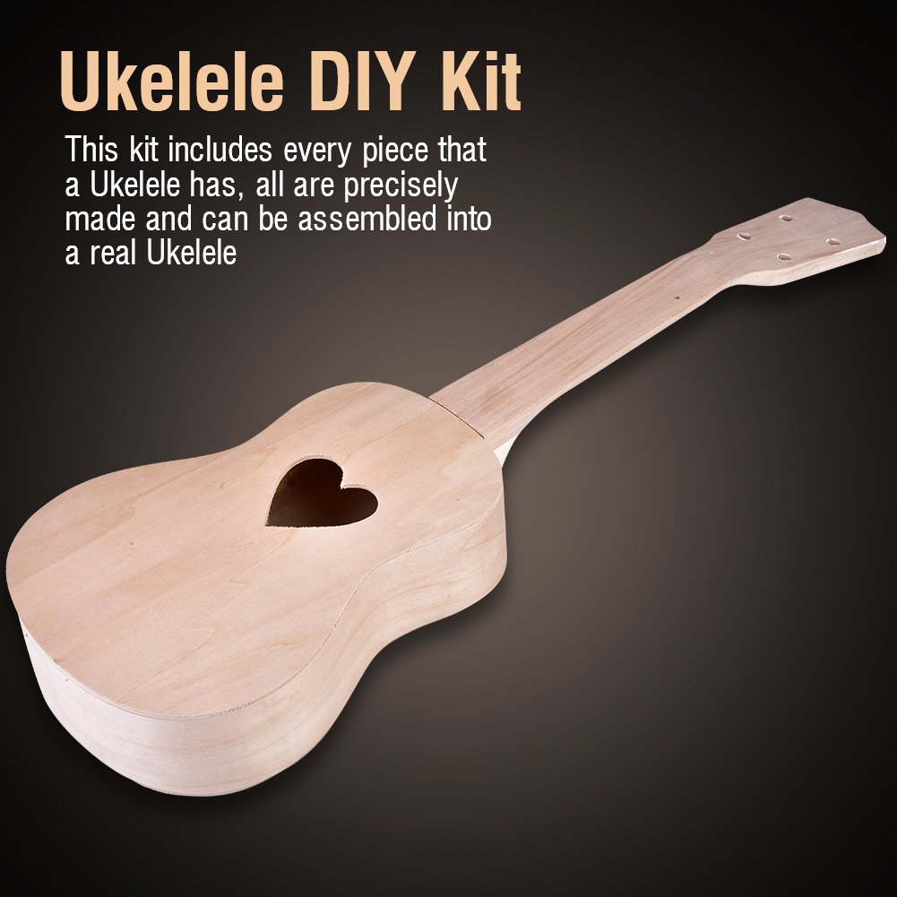 Ukulele DIY Kit Set,21 Inch 4 String Basswood Mahogany Ukulele Kit For Beginners with Unique Design Pattern (Heart)