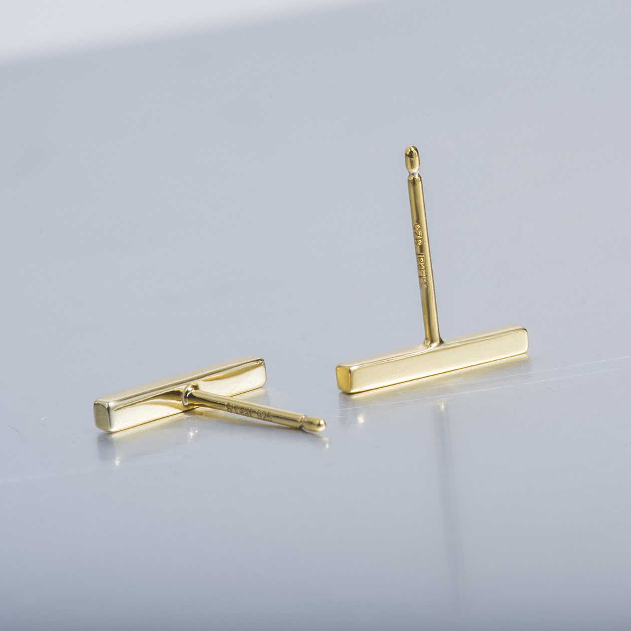 S.Leaf Sterling Silver Stud Earrings for Women Gold Plated Tiny Dot I Bar Earrings Dainty Simple Earrings for Women (14k Gold) (Square_Bar_Gold)
