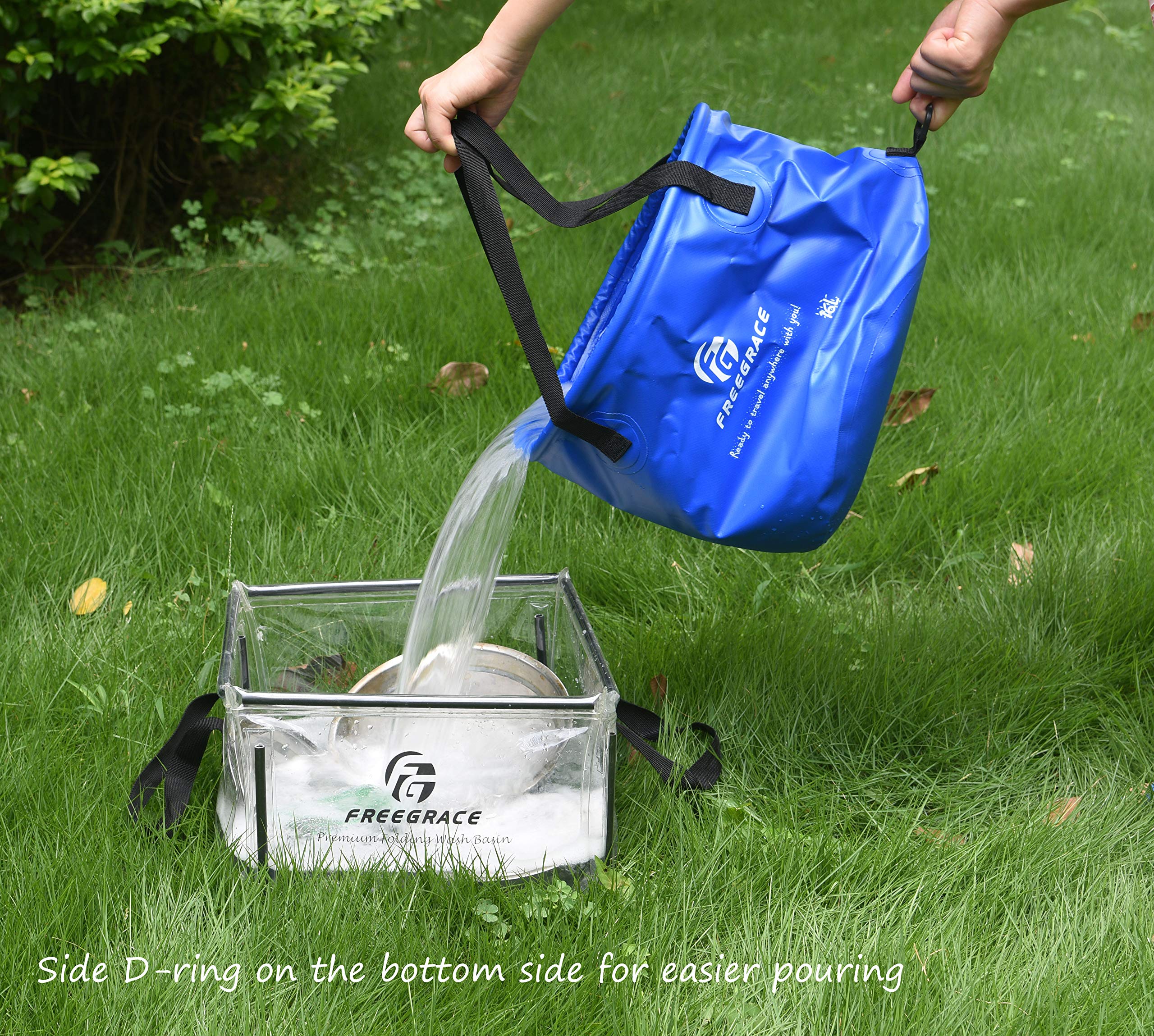 Premium Collapsible Bucket by Freegrace - Compact Portable Folding Water Container - Lightweight & Durable - Includes Handy Tool Mesh Pocket (Navy Blue(Upgraded), 23L (Lid))