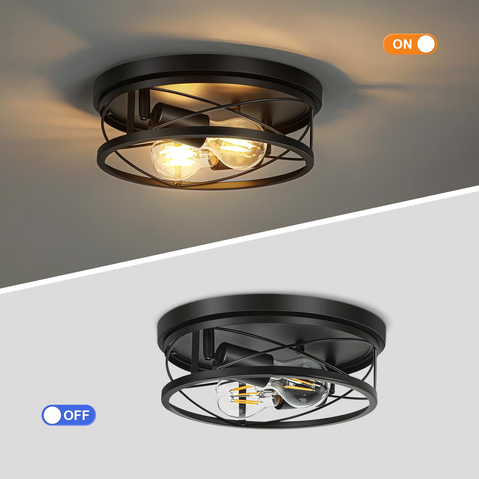 VIOLOEMI Farmhouse lights Industrial Ceiling Lamp of 2 Pack Flush Mount Hallway ceiling lights fixtures Bedroom Ceiling Lamp Kitchen round lights(Bulbs Not Included)