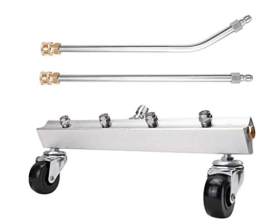 Undercarriage Cleaner for Pressure Washer, Under Carriage Power Washer Attachment with 45 Degree Angled Wand, 4 High Sprayer, 1/4 Quick Connect and Swivel Caster Wheel (Silver)