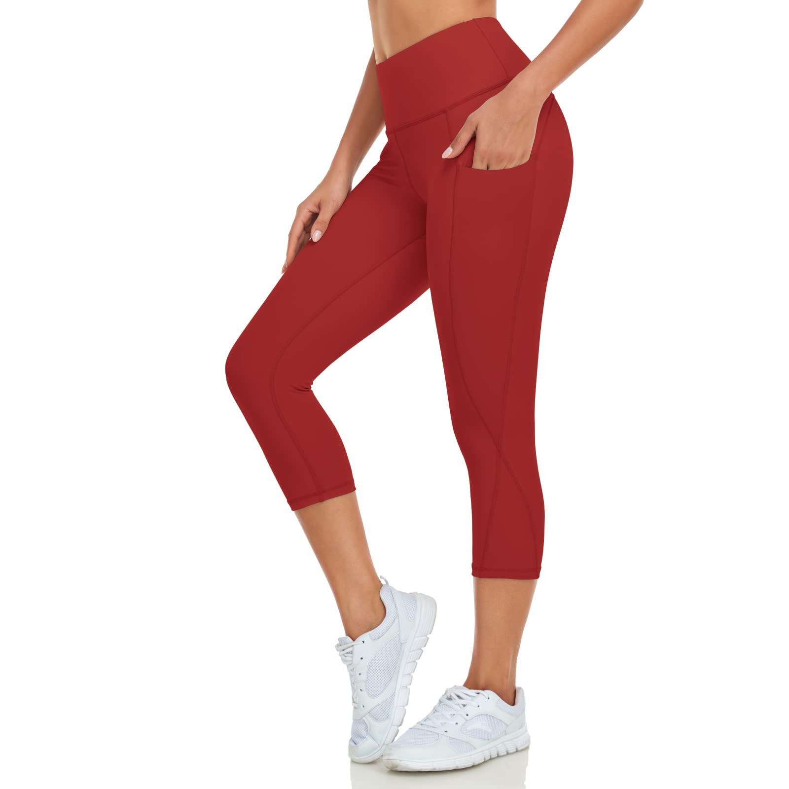 UURUN High Waisted Leggings for Women, Mesh Yoga Pants with Pockets, Tummy Control, Squat Proof, for Workout, Running, Stone Blue, L