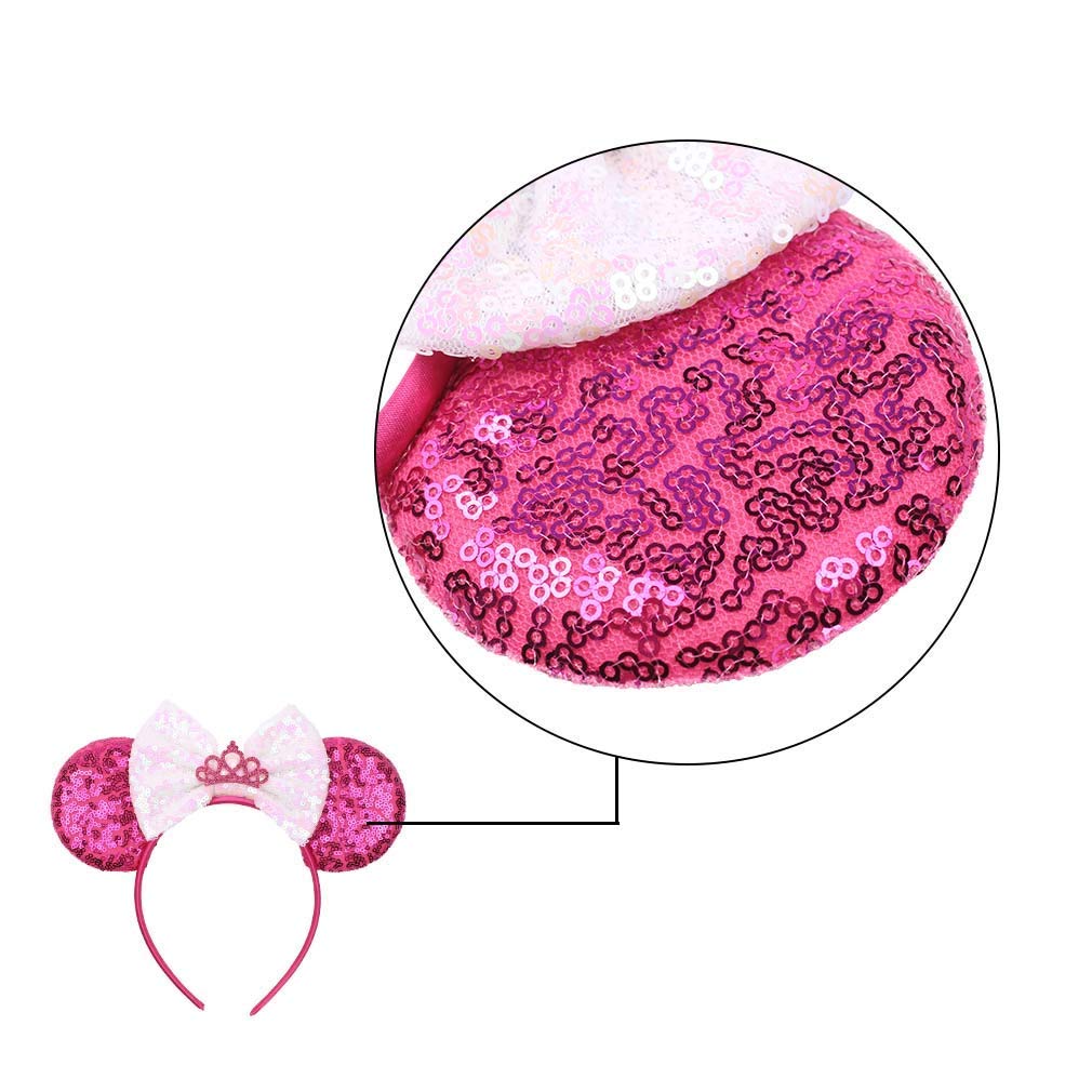 YanJie Crown Mouse Ear Headband Hot Pink Bow Girl Women Party Headwear
