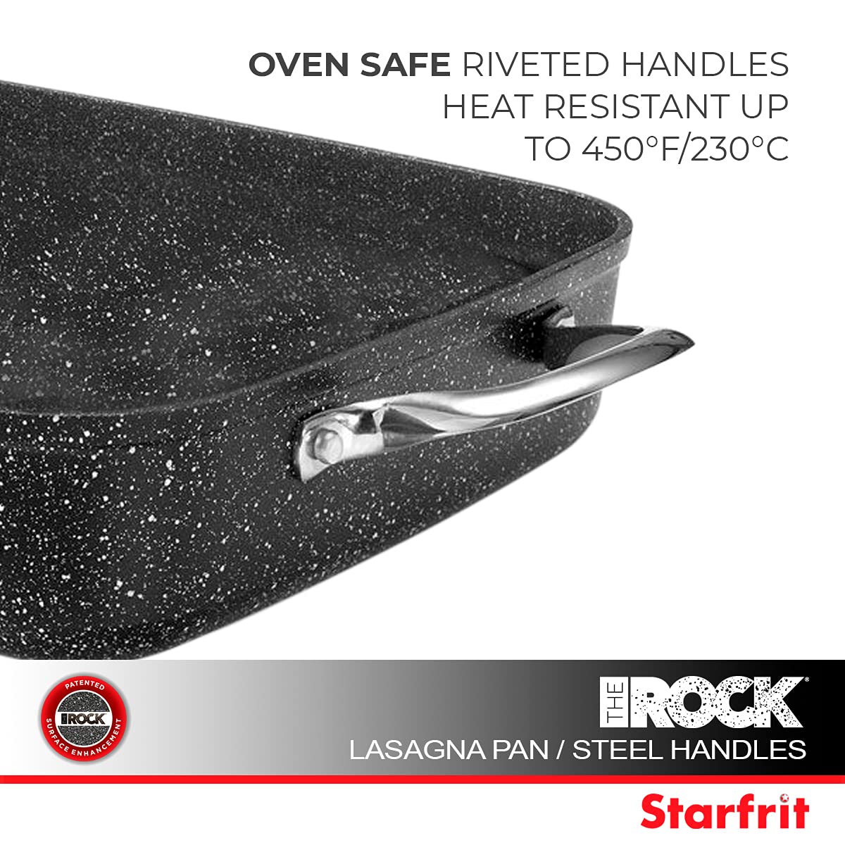 THE ROCK by Starfrit Oven Dish with Stainless Steel Handles, 10" x 13" x 2.5" Oblong, Black
