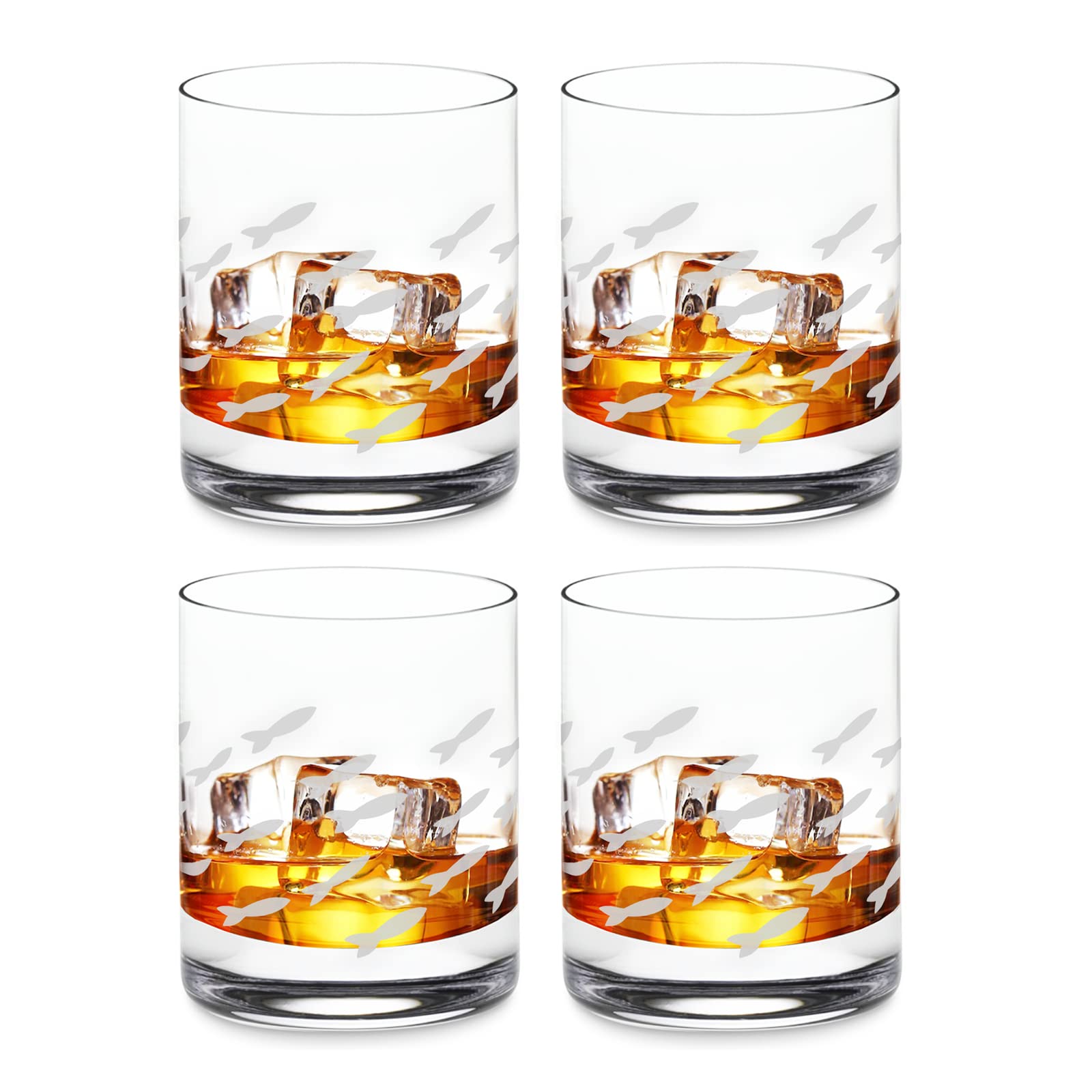 The Wine Savant Fish Old Fashion Drinking Glasses, Fish Glasses For White and Red Wine, Water or Whiskey, Each Glass Is Individually Sand Etched - Fish Wine Glasses