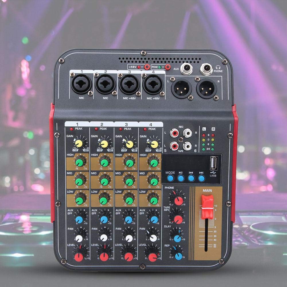 Walfront 4 Channels Audio Mixer Line Mixer Portable Mini Audio Mixer Professional Stereo Mixer Sound Board for School, LiveAaudio and Home Audio(US Plug)