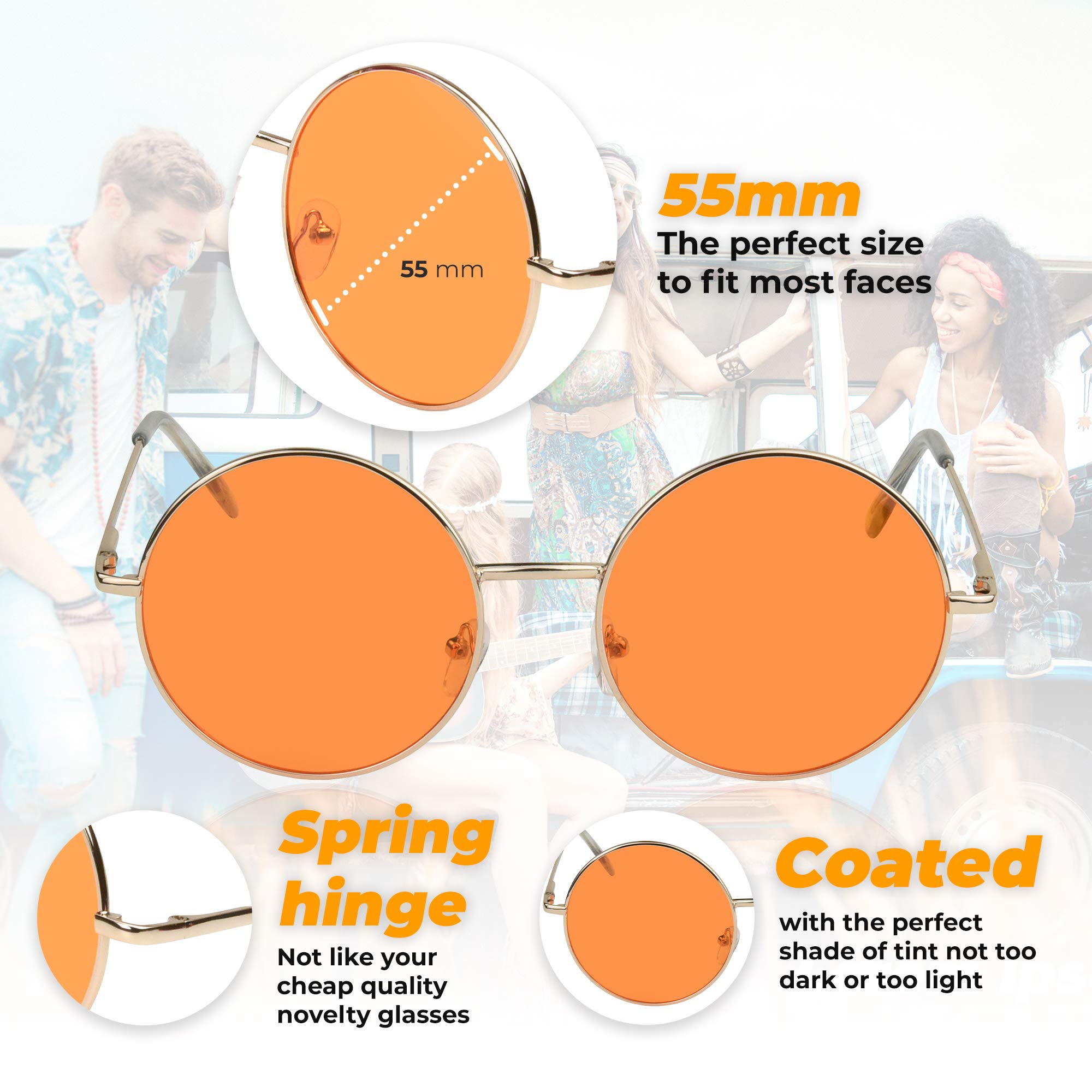 SunnyPro Metal Sunglasses Circle Lens Hippie Glasses Round Shades Quavo Orange