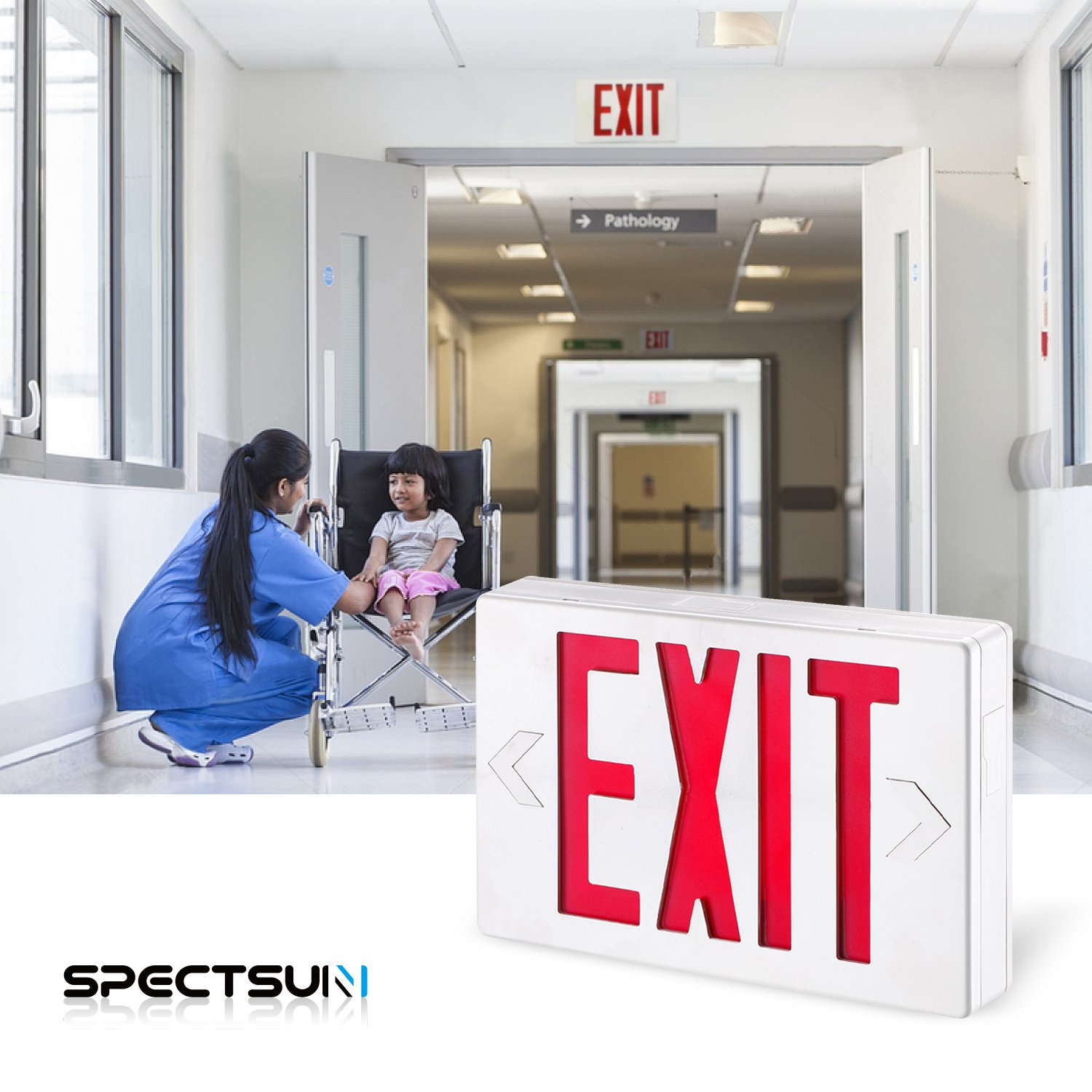SPECTSUN Led Exit Sign with Battery Backup, Green Exit Light Combo&Double Sided Exit Sign - 6 Pack, Exit Sign Battery/Business Exit Sign Stencil/Exit Combo Light/Lighted Exit Sign/Emergency Exit Light