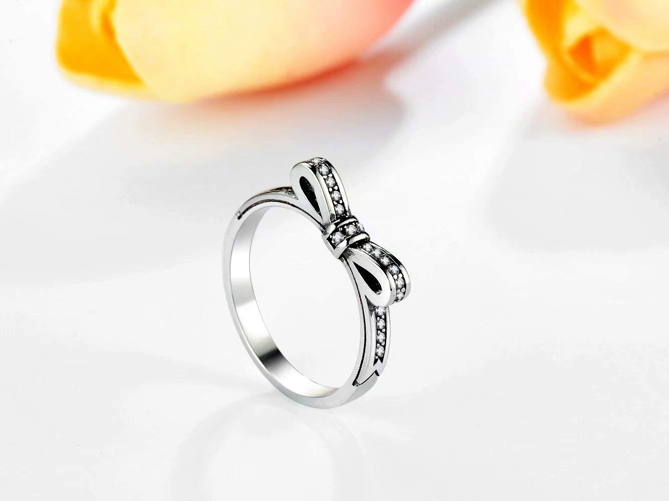 Presentski 925 Sterling Silver Cubic Zirconia Bow Ring for women