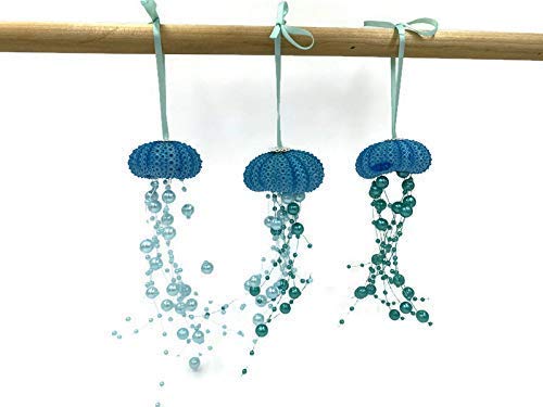 Tropical Blue Turquoise Sea Urchin Jellyfish Christmas Ornament, Beach Theme Holiday Decorations