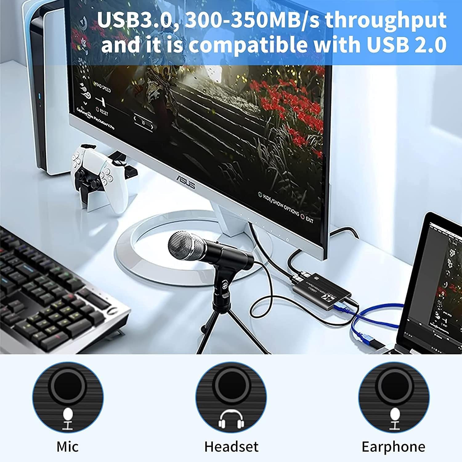 USB Video Capture Card - HDMI to USB 2.0 - HD 1080p 30fps - Zero Latency Loop-Out Port - Premium Metal Casing - Ideal for Game Recording, Broadcasting, Gaming or Live Streaming