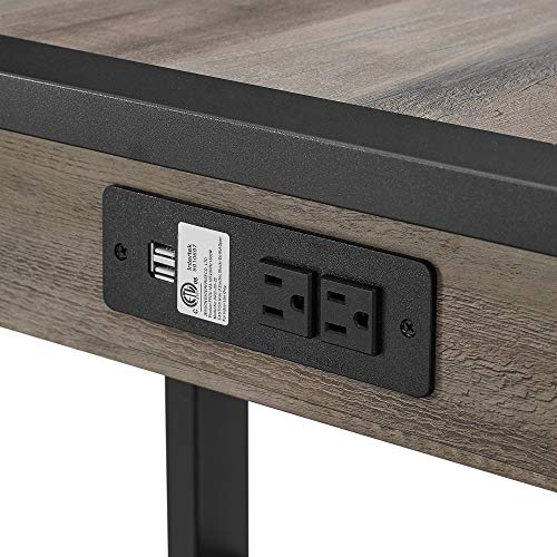 Walker Edison Modern Industrial Computer Gaming Desk Office Storage Shelves and Drawer with Electrical Outlet Home Office, 48 Inch, Grey Wash