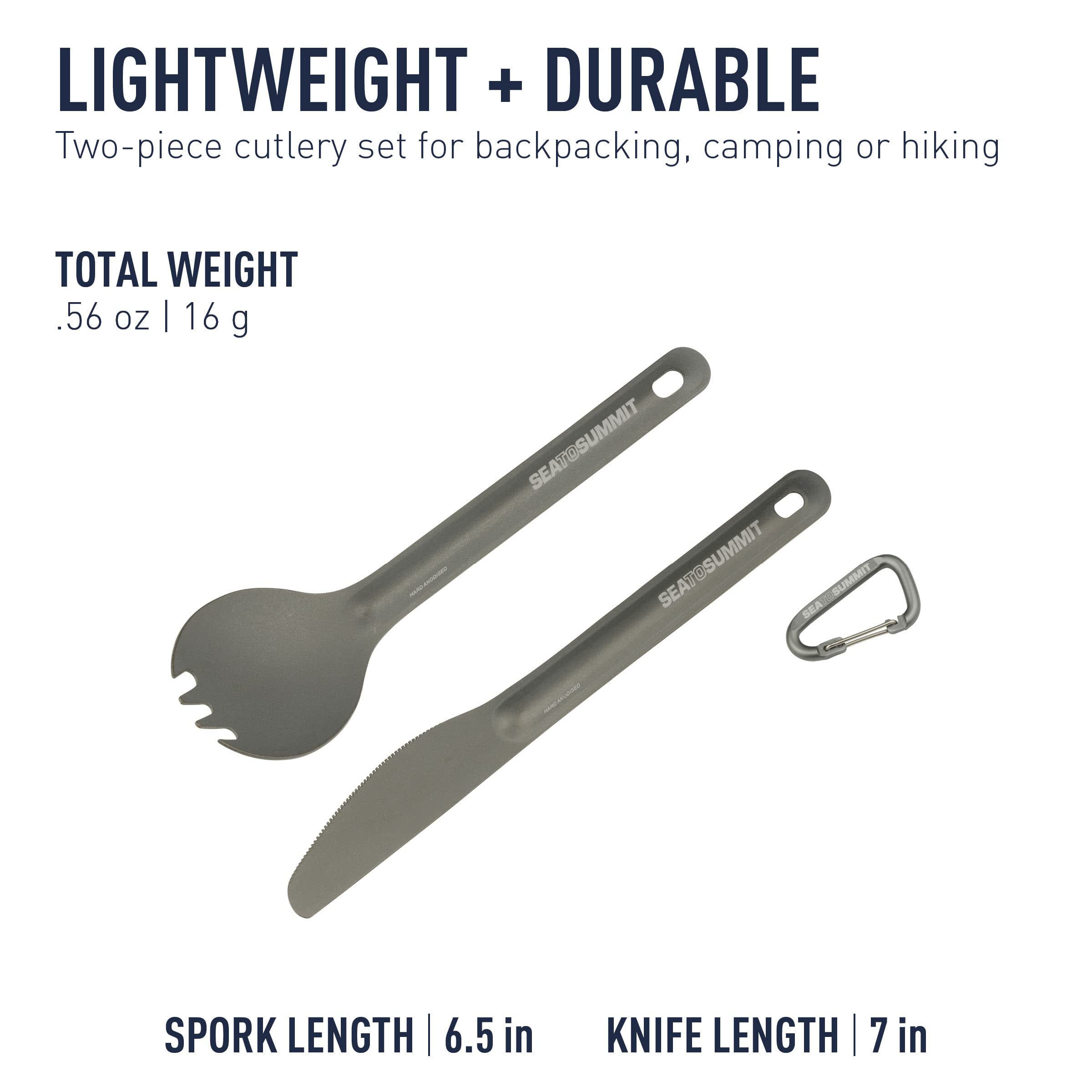Sea to Summit Alpha Light Aluminum Camping Cutlery Set, Knife, Fork, Spoon