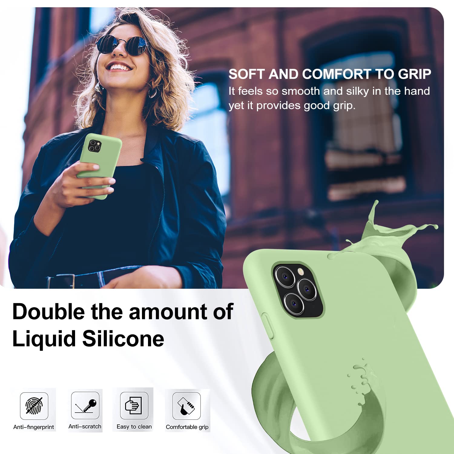 Vooii for iPhone 11 Pro Case, Soft Liquid Silicone Slim Rubber Full Body Protective iPhone 11 Pro Case Cover (with Soft Microfiber Lining) Design for iPhone 11 Pro - Matcha