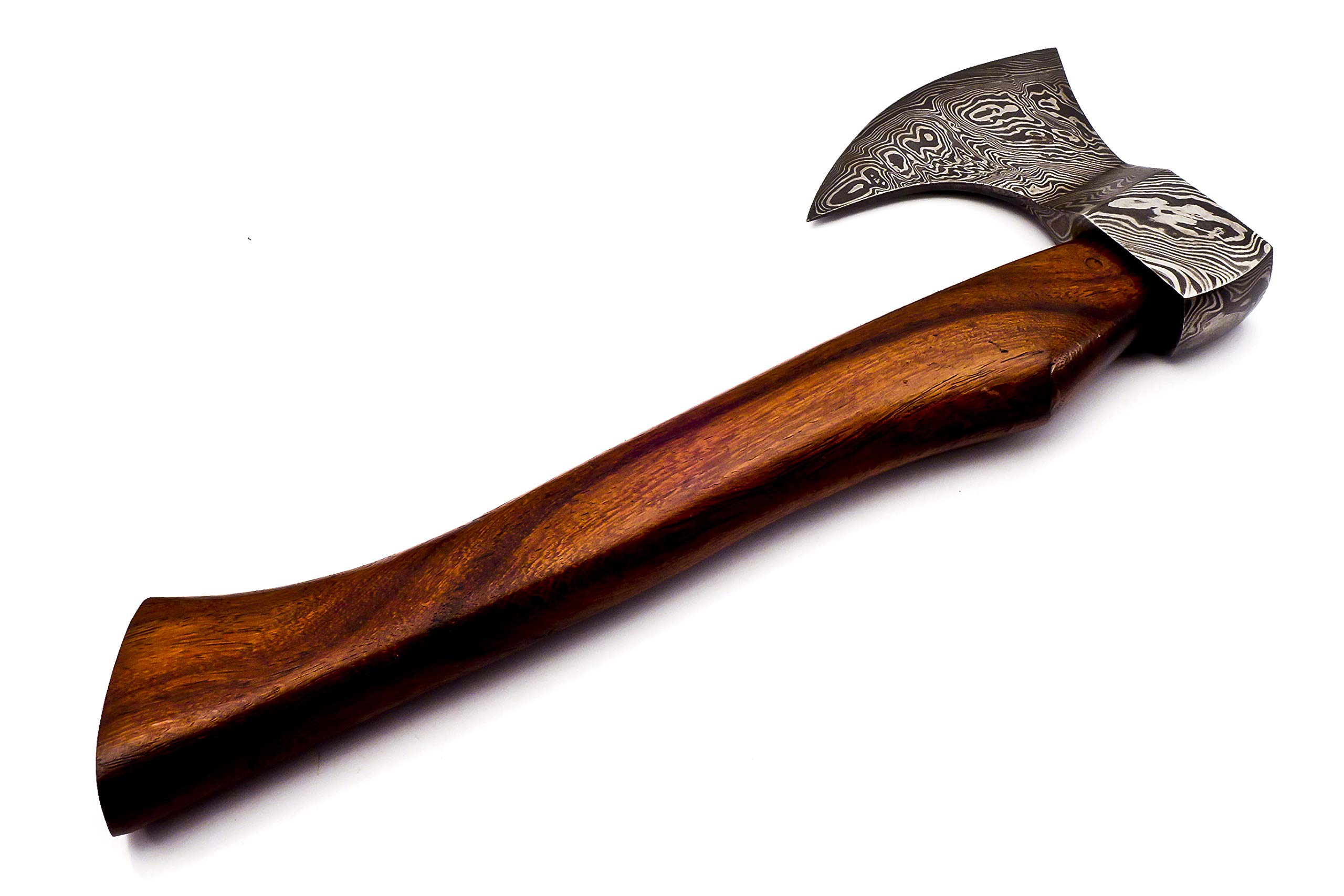 Skokie Knives Custom Damascus Steel Axes Hatchet Head Rose Wood Handle -Handmade Premium Quality Edge Fixed Blade – For Multipurpose–Ideal for Survival Hunting Camping Hiking Outdoor Every Day Carry
