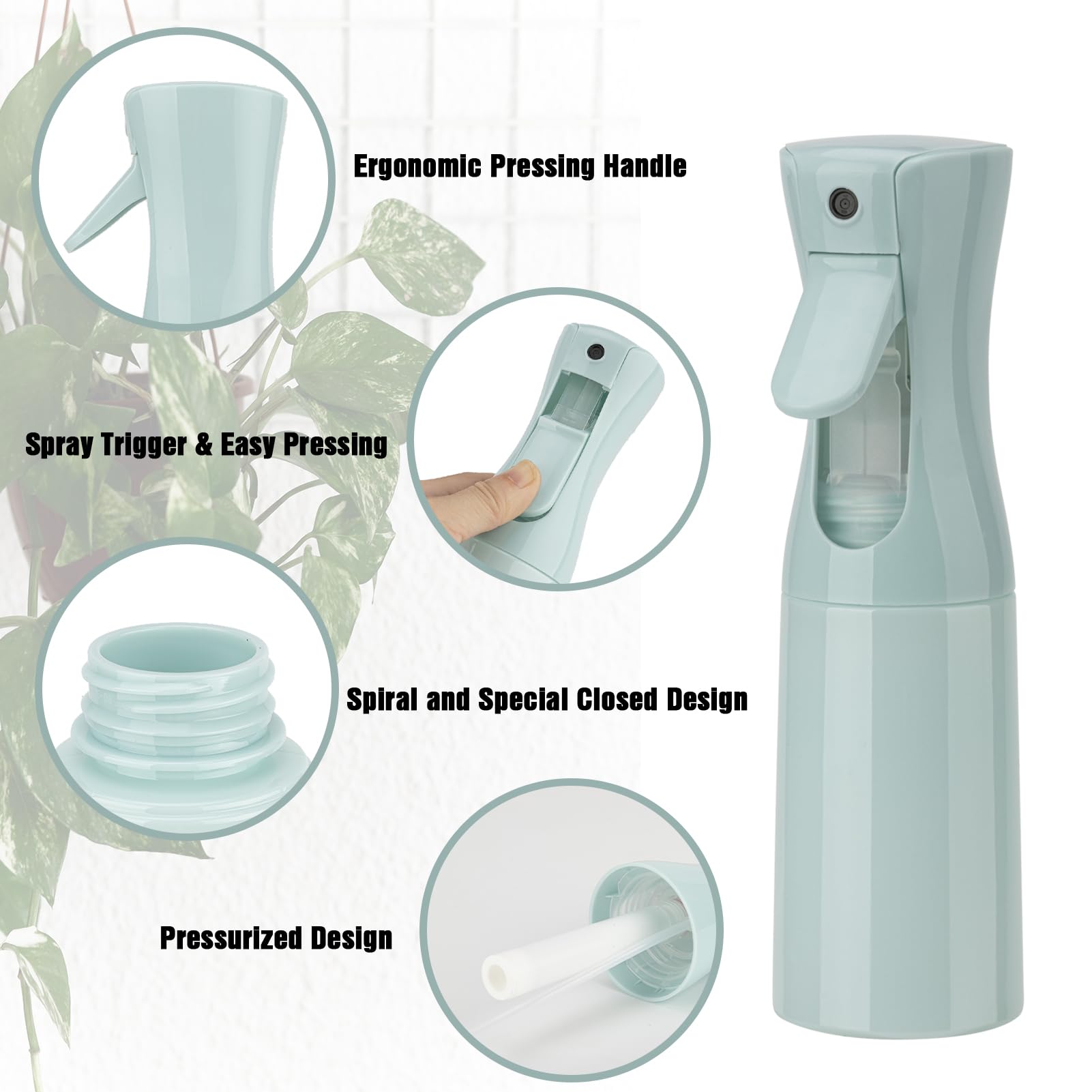 TOOLINKIN Continuous Spray Bottle with Empty Ultra Fine Plastic Water Mist, Versatile Water Sprayer for Salons, Hairstyling, Plants, Skin Care, Cleaning & More, Hair Spray Bottle (6.8 OZ/Blue)