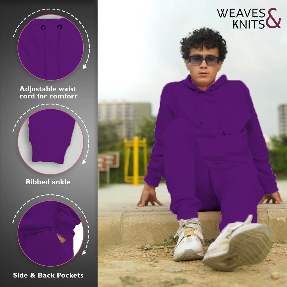 Weaves & Knits Men Fleece Jogger | Relax Fit Soft Joggers for Men | Comfortable Side Pockets Elastic Closure | L, Purple