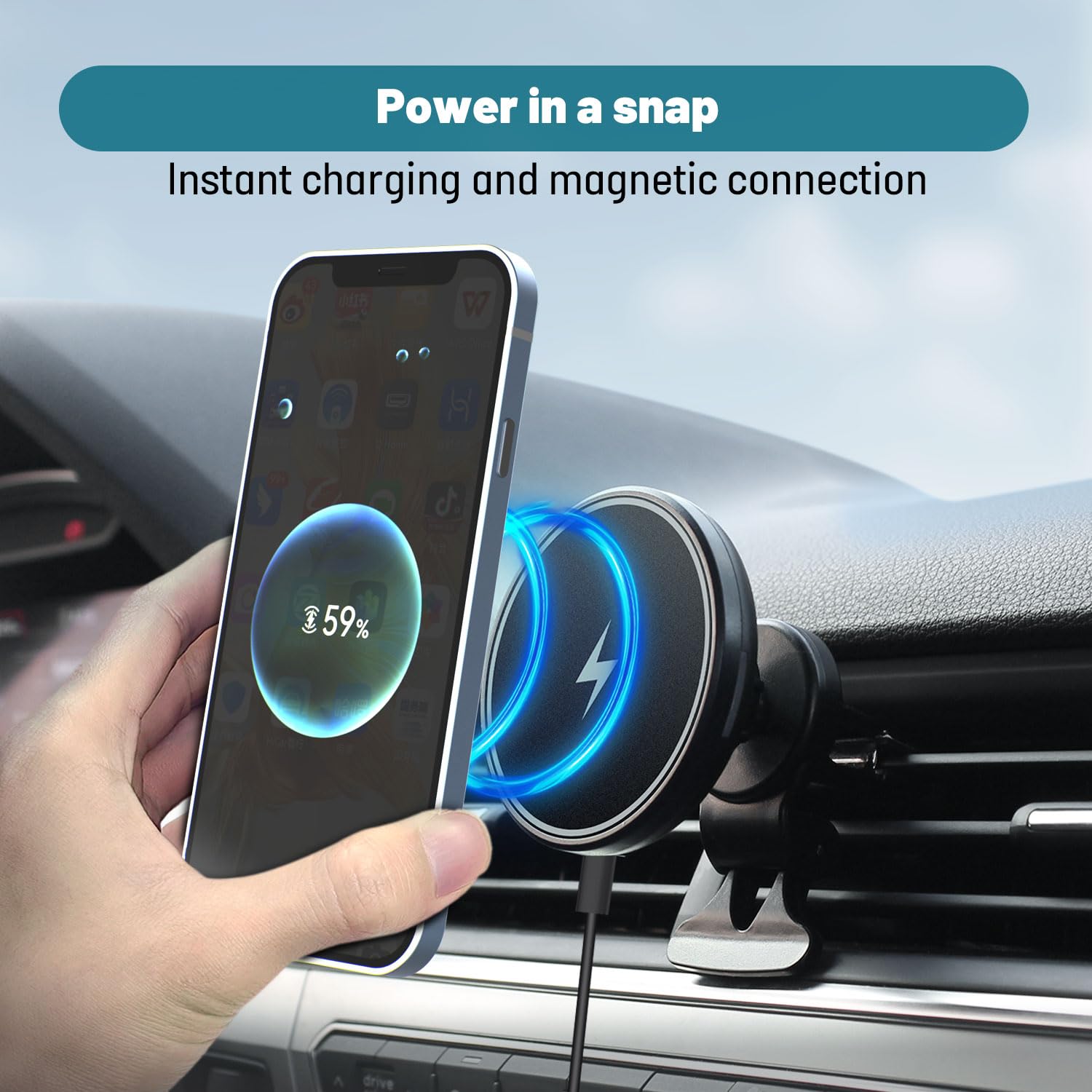 USBERG Magnetic Wireless Car Charger Phone Mount, Fast Wireless Charging Magnets,Car Accessories Air Vent Car Phone Holder with Strong Magnets,Compatible with iPhone Samsung Galaxy Google, LG,etc