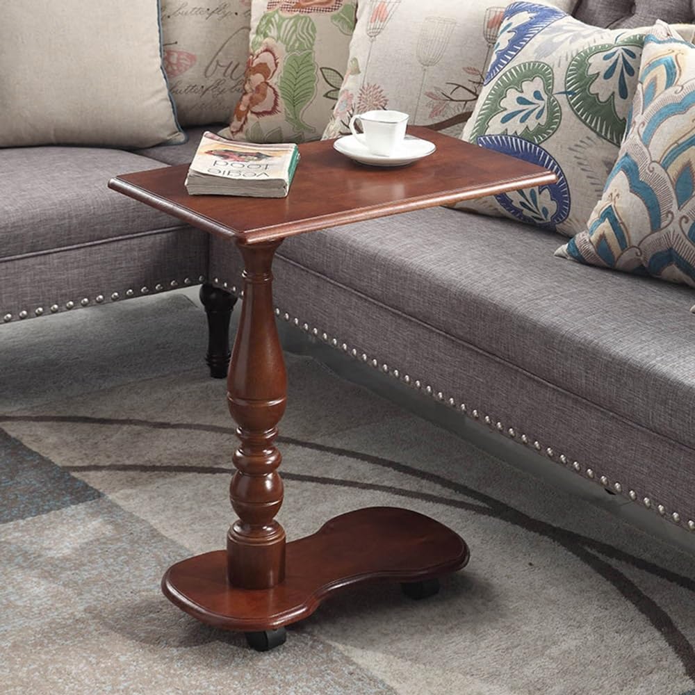 VERDDE C-Shaped End Table, Wood Tray Table with Wheel, Small Side Table for Couch, Tray Table for Sofa, Living Room, Bedroom, Bedside, Natural Wood