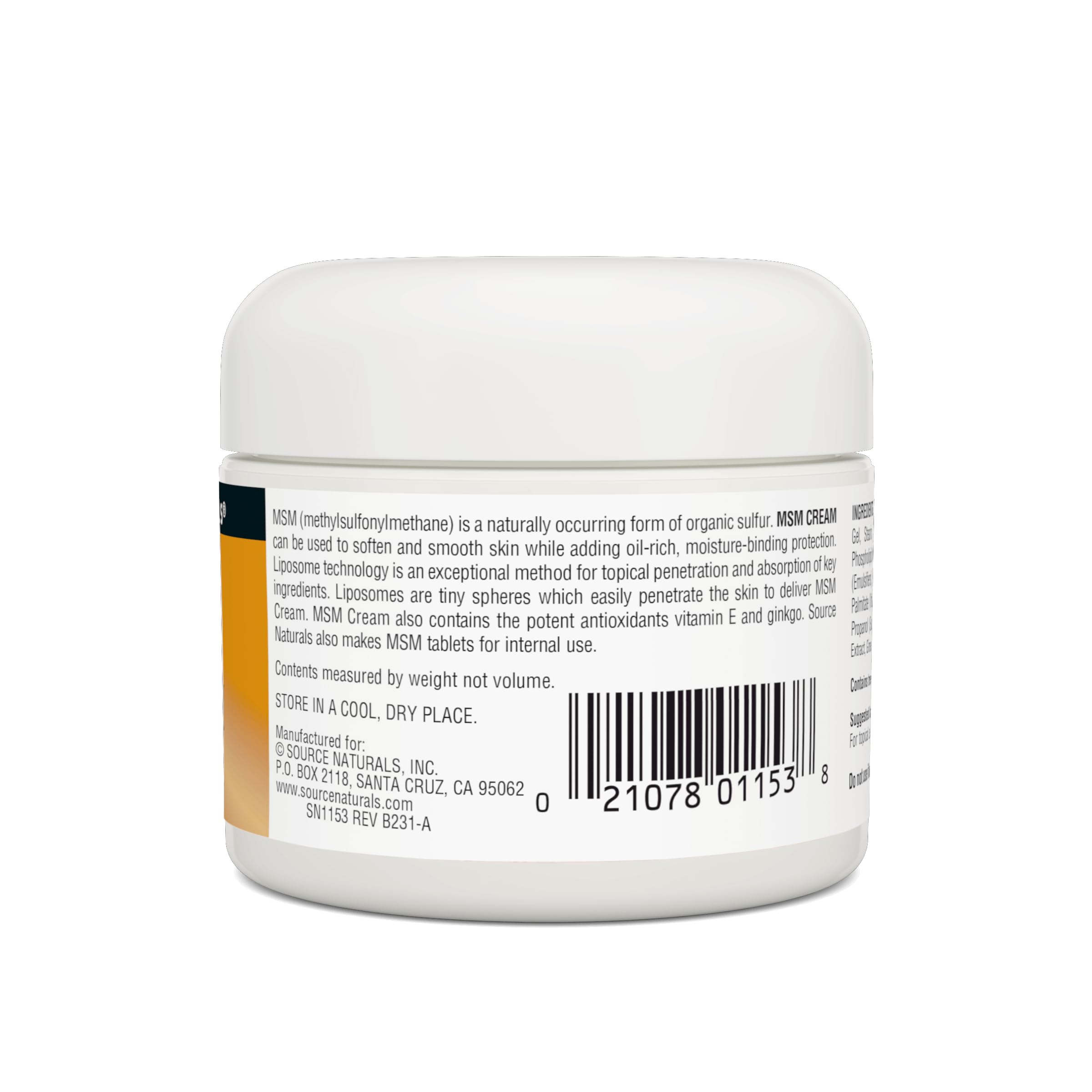 Source Naturals MSM Cream - Contains Vitamin E and Ginkgo - 2 oz