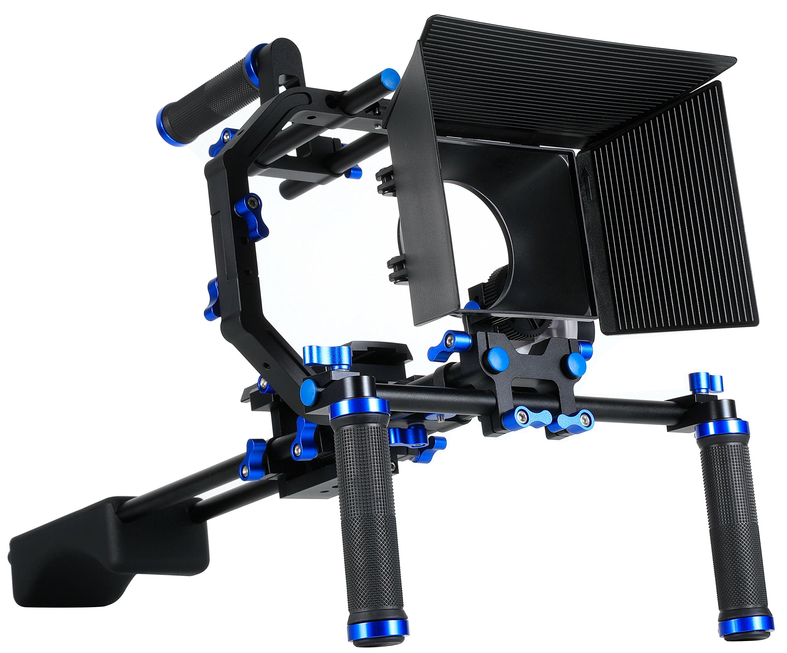 SunSmart Pro DSLR Rig Video Camera Shoulder Mount Kit Including DSLR Rig Shoulder Support, Follow Focus F0, Matte Box M1, Adjustable Platform, Top Handle and C-Shape Support Cage