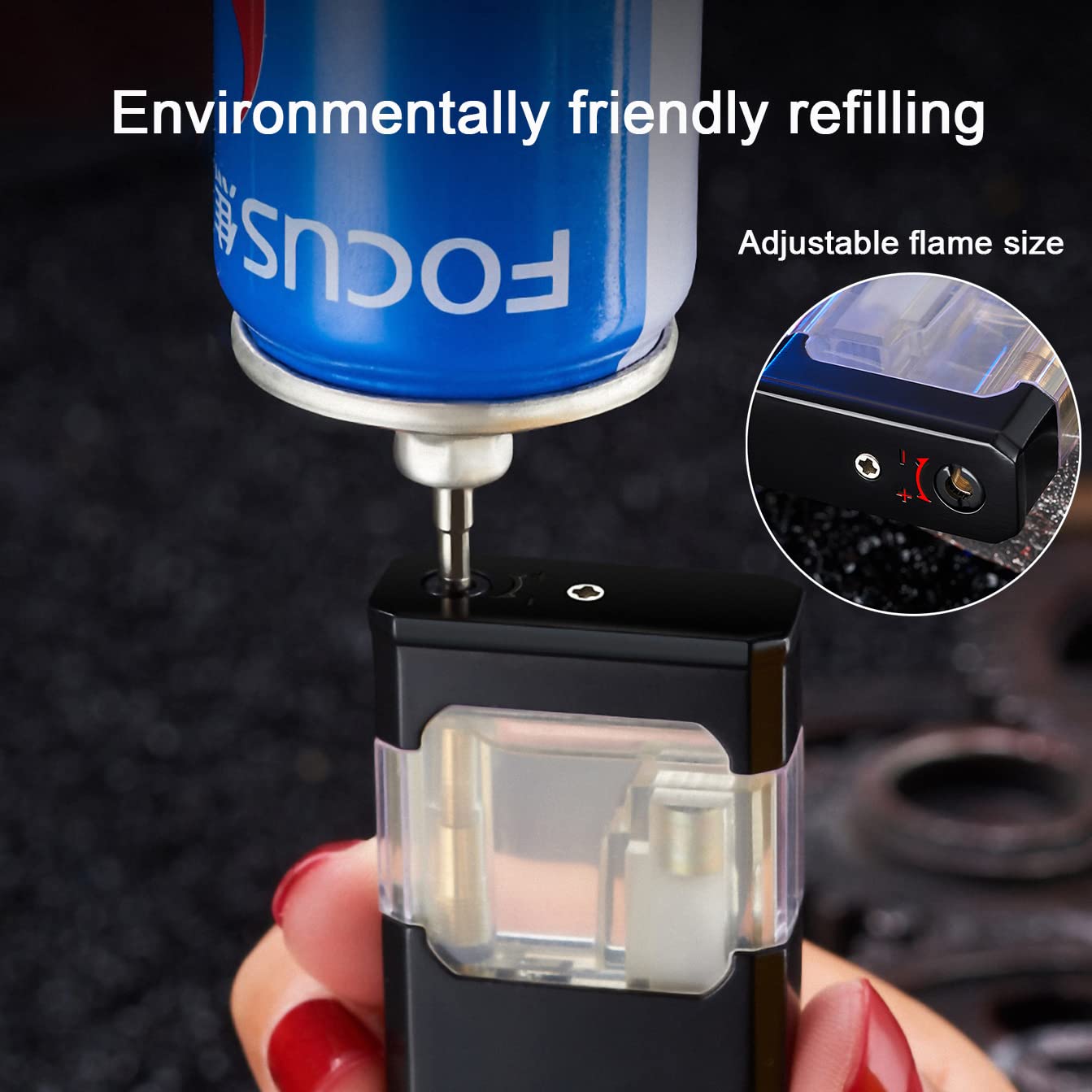 Rocker Arm Lighter, Butane Torch Lighter, Windproof Butane Fuel Lighters, Refillable Adjustable with Visible Window Jet Flame Lighters for Fireplace Candle Camping BBQ(Without Gas)