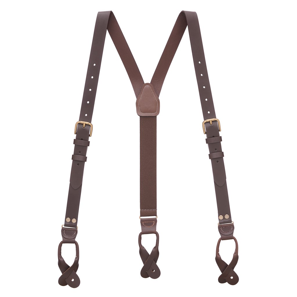 Suspender Store Buckle Strap 1-Inch Wide Leather Suspenders - Button - 48" for 5'9" to 6'2" tall - Brown