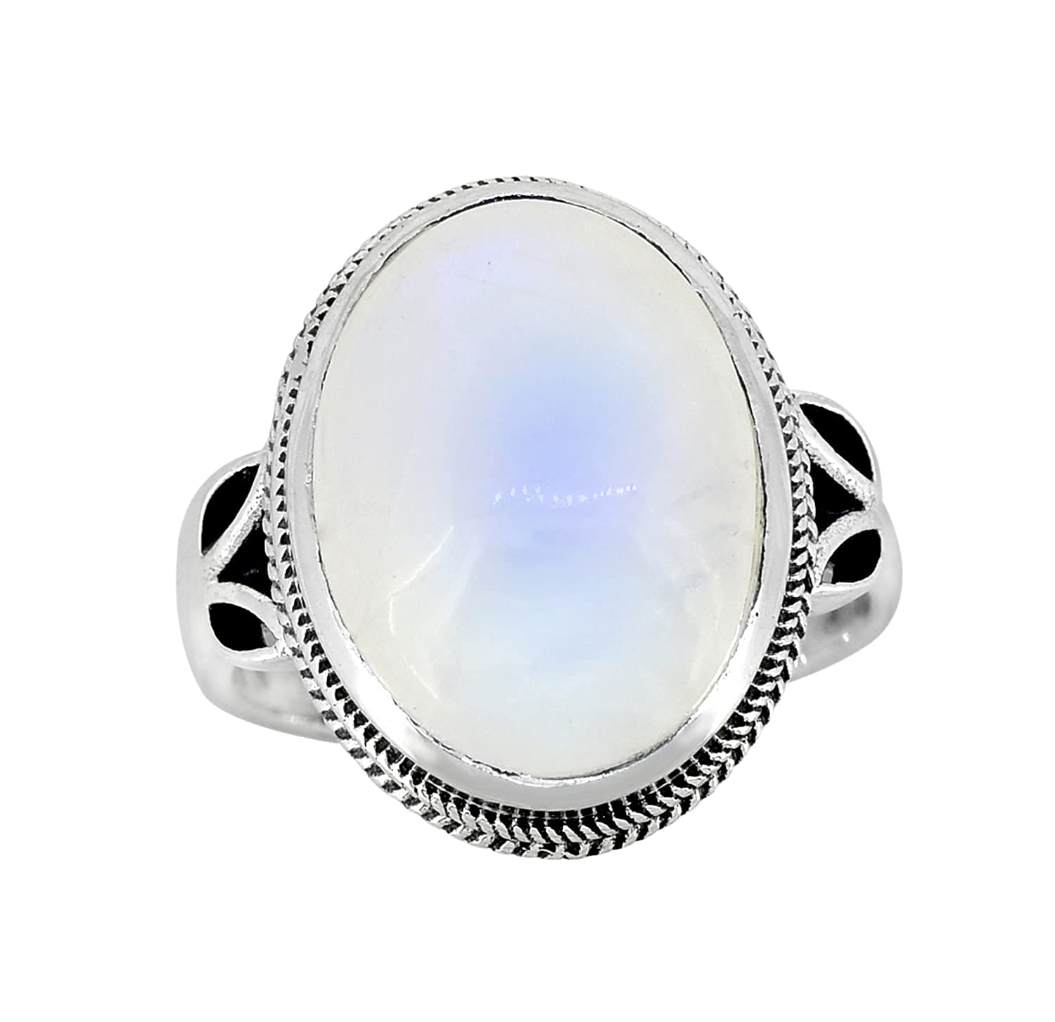 YoTreasure Rainbow Moonstone Solid 925 Sterling Silver Statement Ring Jewelry