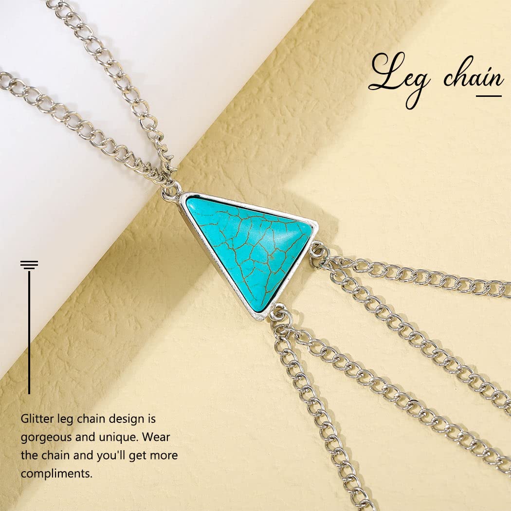 Yean Turquoise Bikini Chain Silver Harness Bra Chain Crossover Body Jewelry for Women and Girls