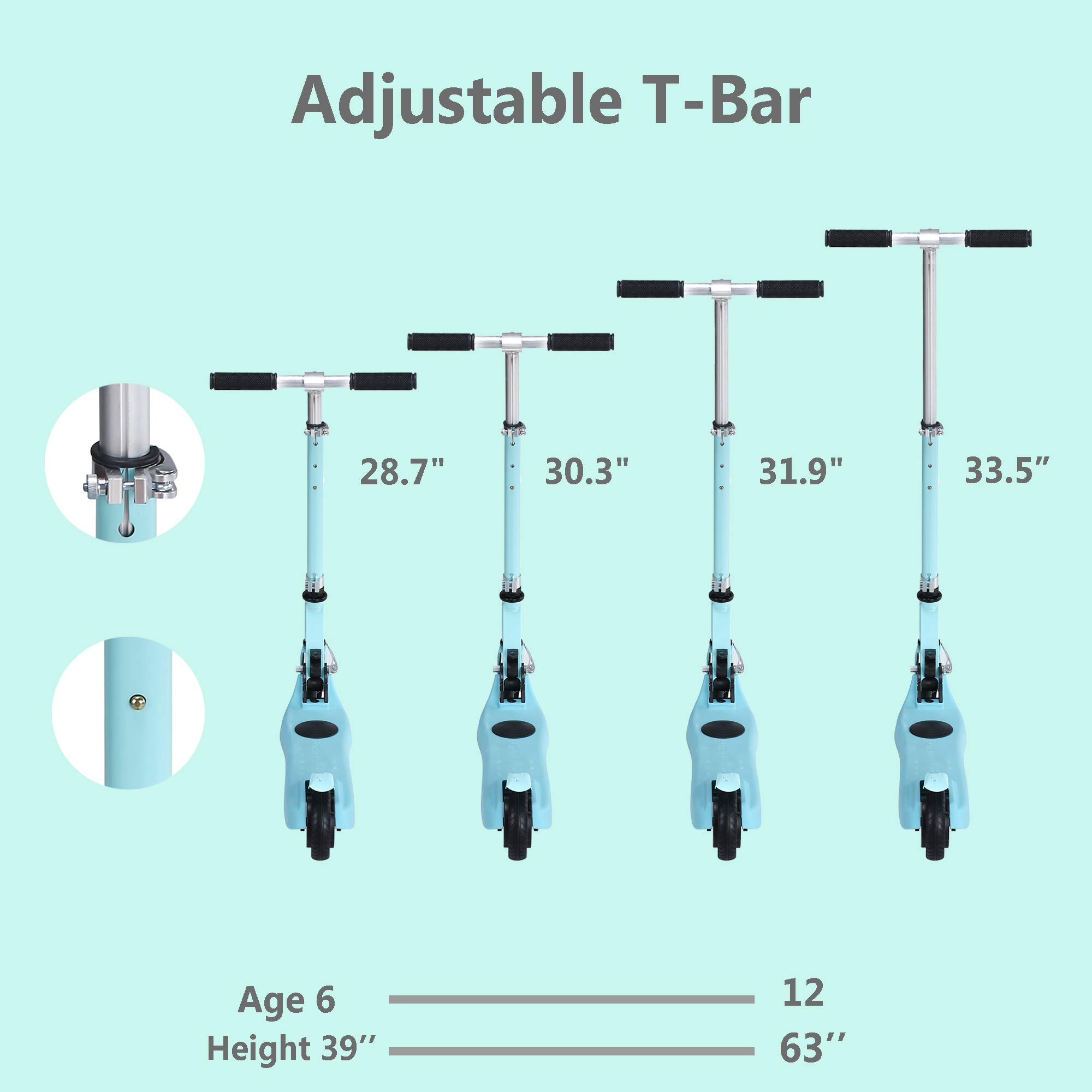 Urban Drift Electric Scooter for Kids - 2 PU Wheel 4 Adjustable Height, Kick-Start Boost and Gravity Sensor, Folding E-Scooter Best Gifts for Girls and Boys Ages 6-12 (Blue)