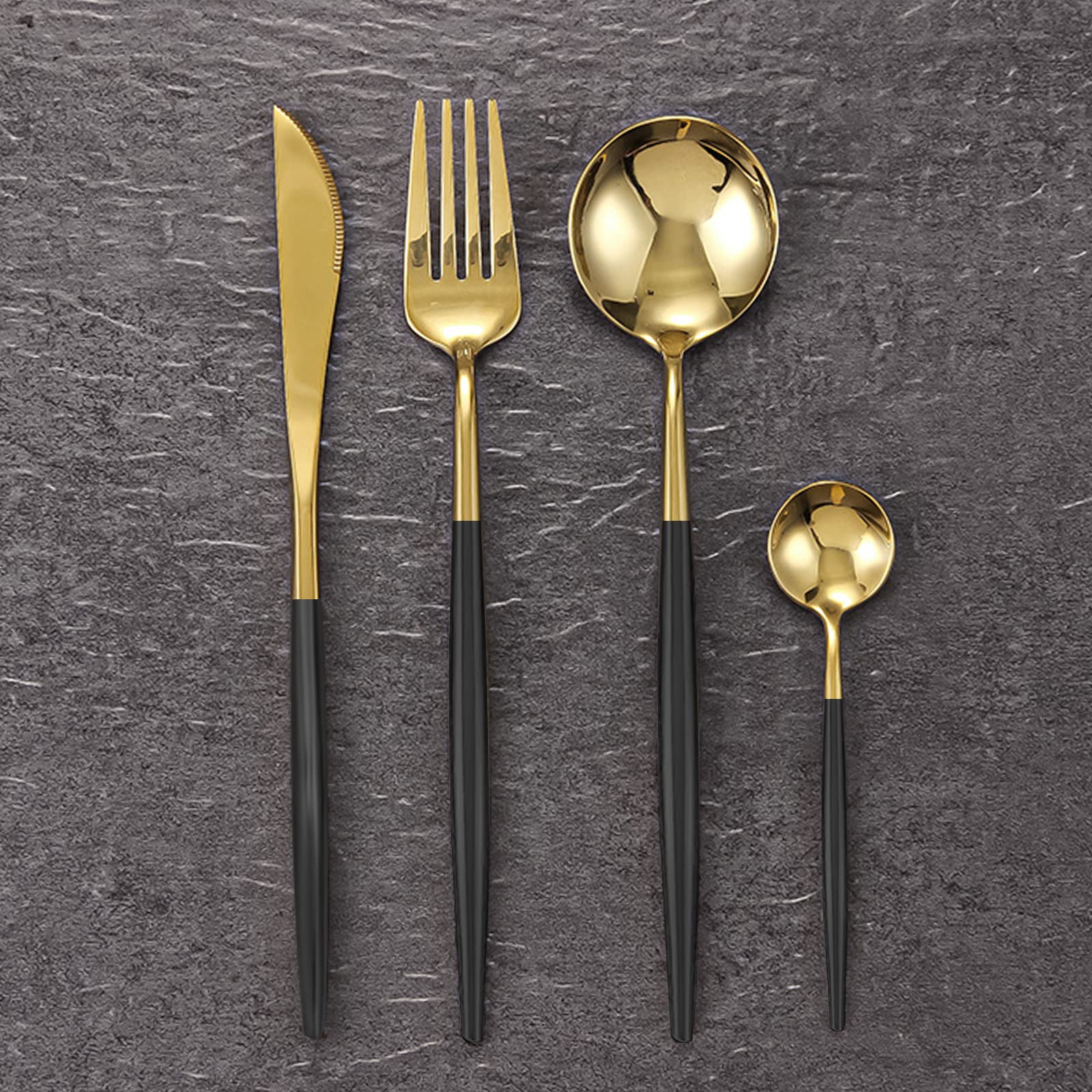Zalaxt Gold Silverware Set, 24-Piece Stainless Steel Flatware, Flatware Set for 6, Knife Fork Spoon, Home Dinnerware Tableware Set for 6, Cutlery Set, Include Knives/Forks/Spoons