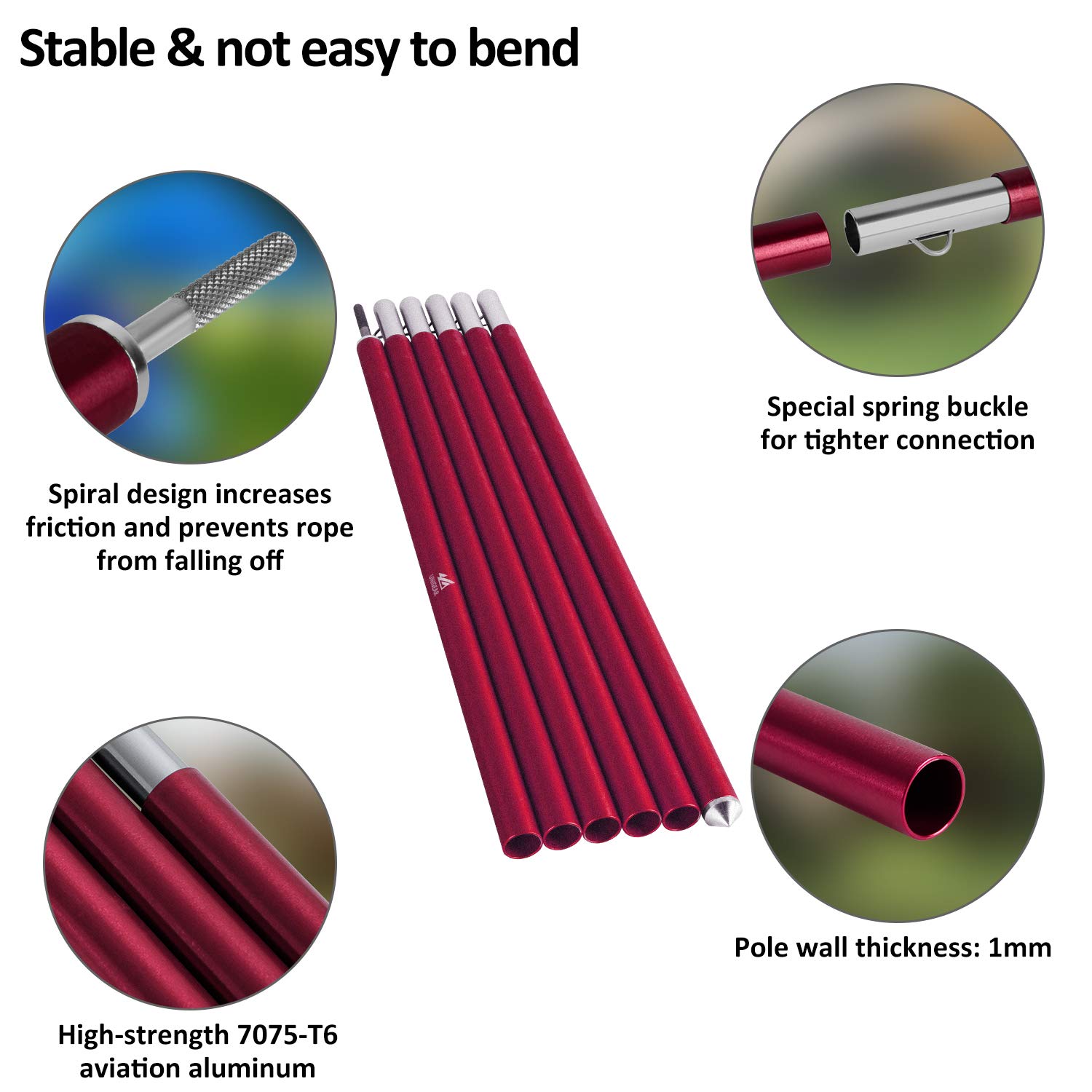 Unigear Telescopic Tent Pole Set of 2 Aluminium Pole for Tarp, Tent, Awning, Camping, Adjustable from 40 cm - 240 cm (red Old)