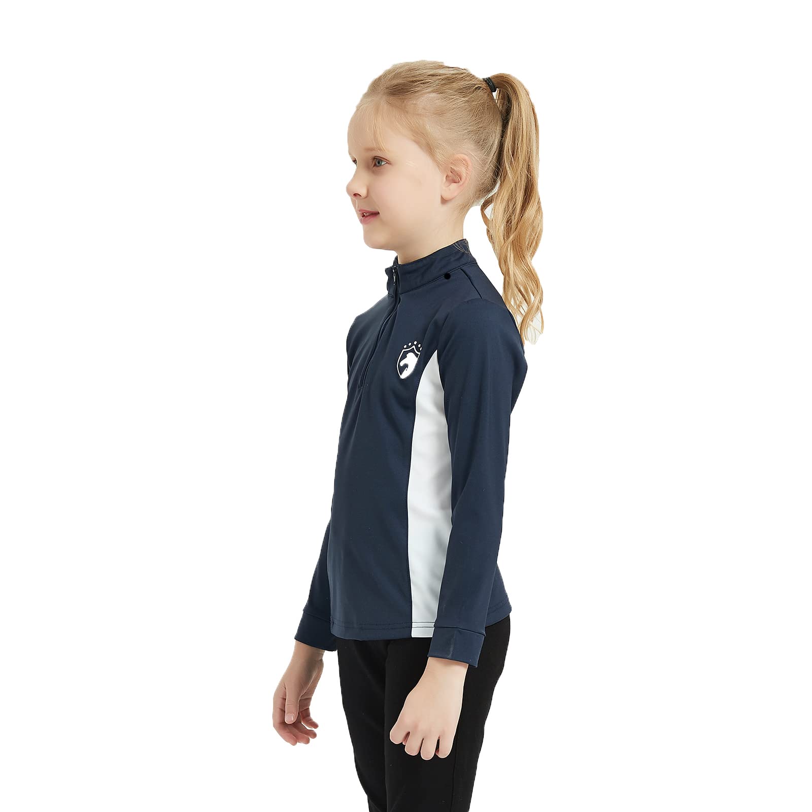 TrustRider Kid's Ventilated Technical Long Sleeve Riding Sport Shirt with Ice Fil Lite (DarkBlue, L)