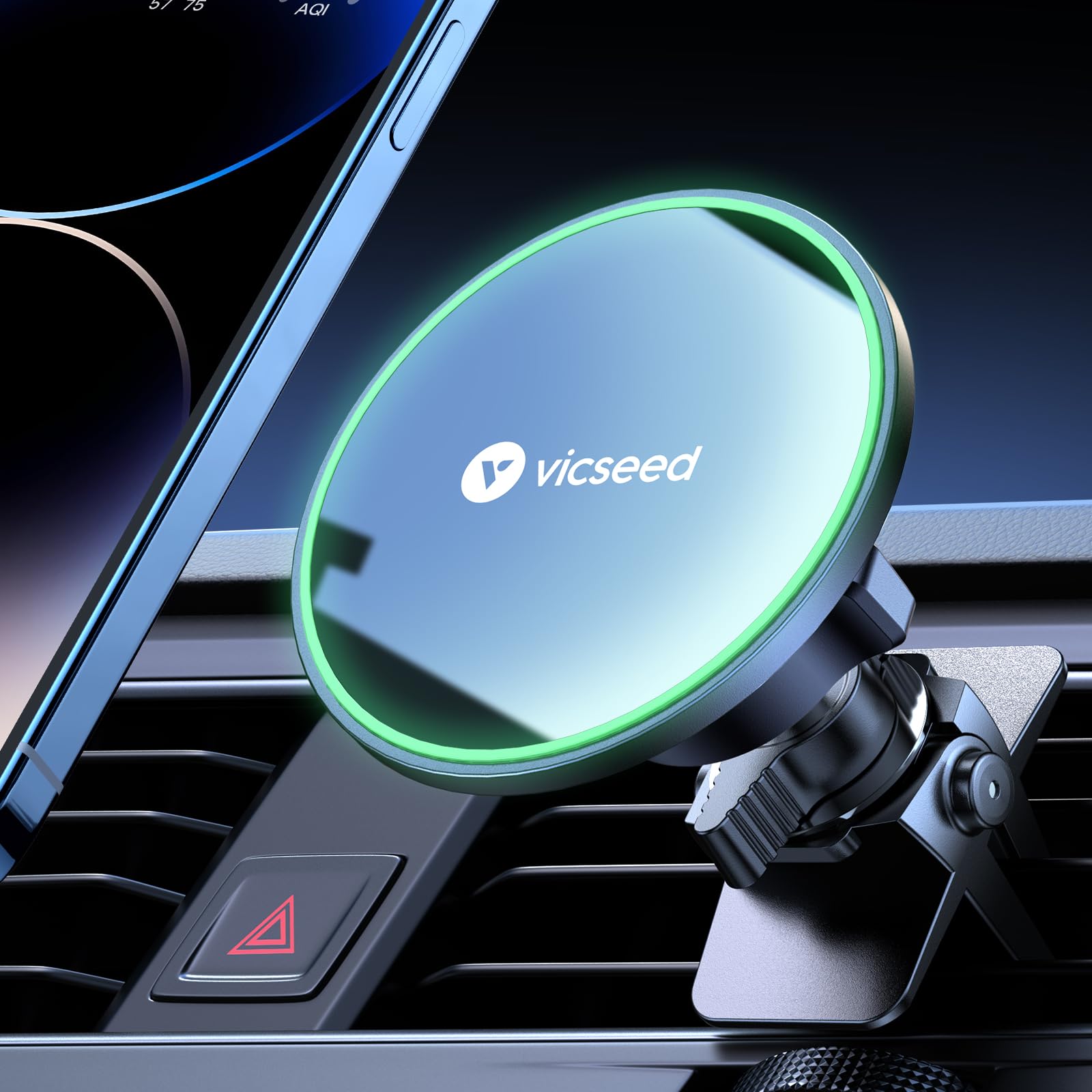VICSEED for MagSafe Car Mount Vent,【Fluorescence Design】【Strong Magnet Power】 Stable Magnetic Phone Holder for Car, Hands Free Magnet Car Phone Holder Mount for iPhone 15 Pro Max 14 13 12 Samsung