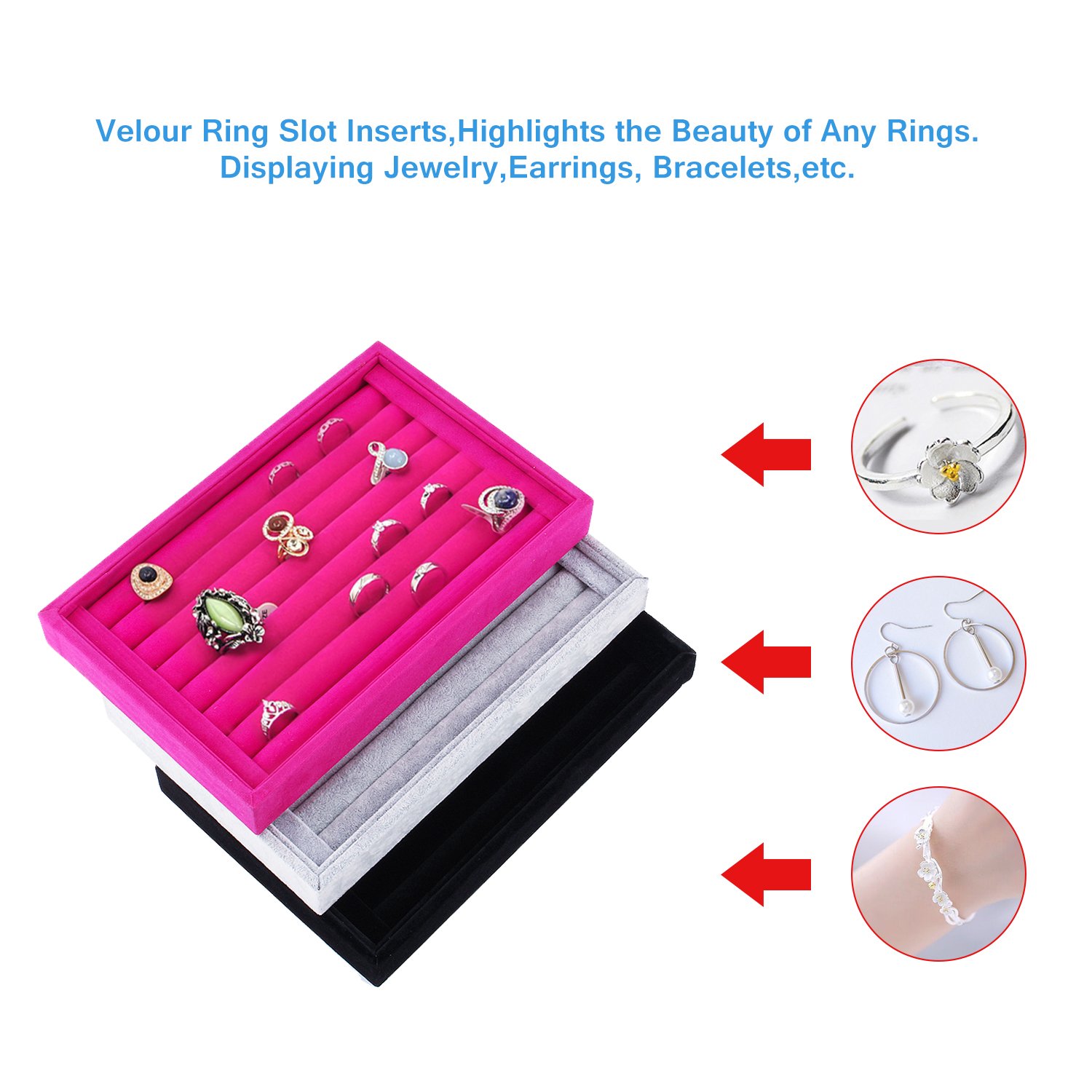 Yosoo Jewelry Ring Earrings Display Box Cufflinks Storage Tray Case Holder Organizer (Black) Jewelry Ring Insert Jewelry Box Ring Holder Inserts