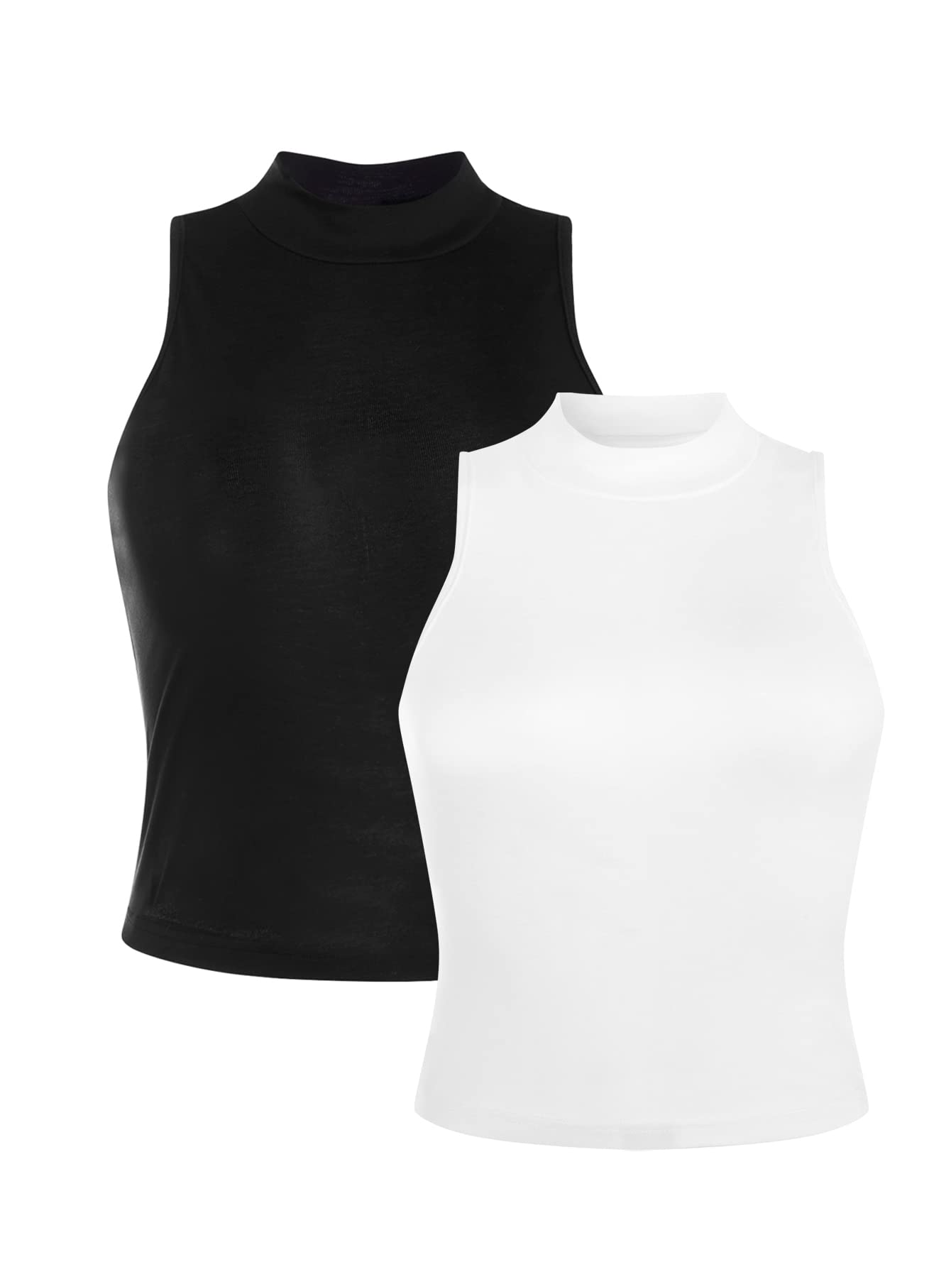 Verdusa Women's 2 Pack Basic Mock Neck Sleeveless Solid Tank Top Vest Black White M